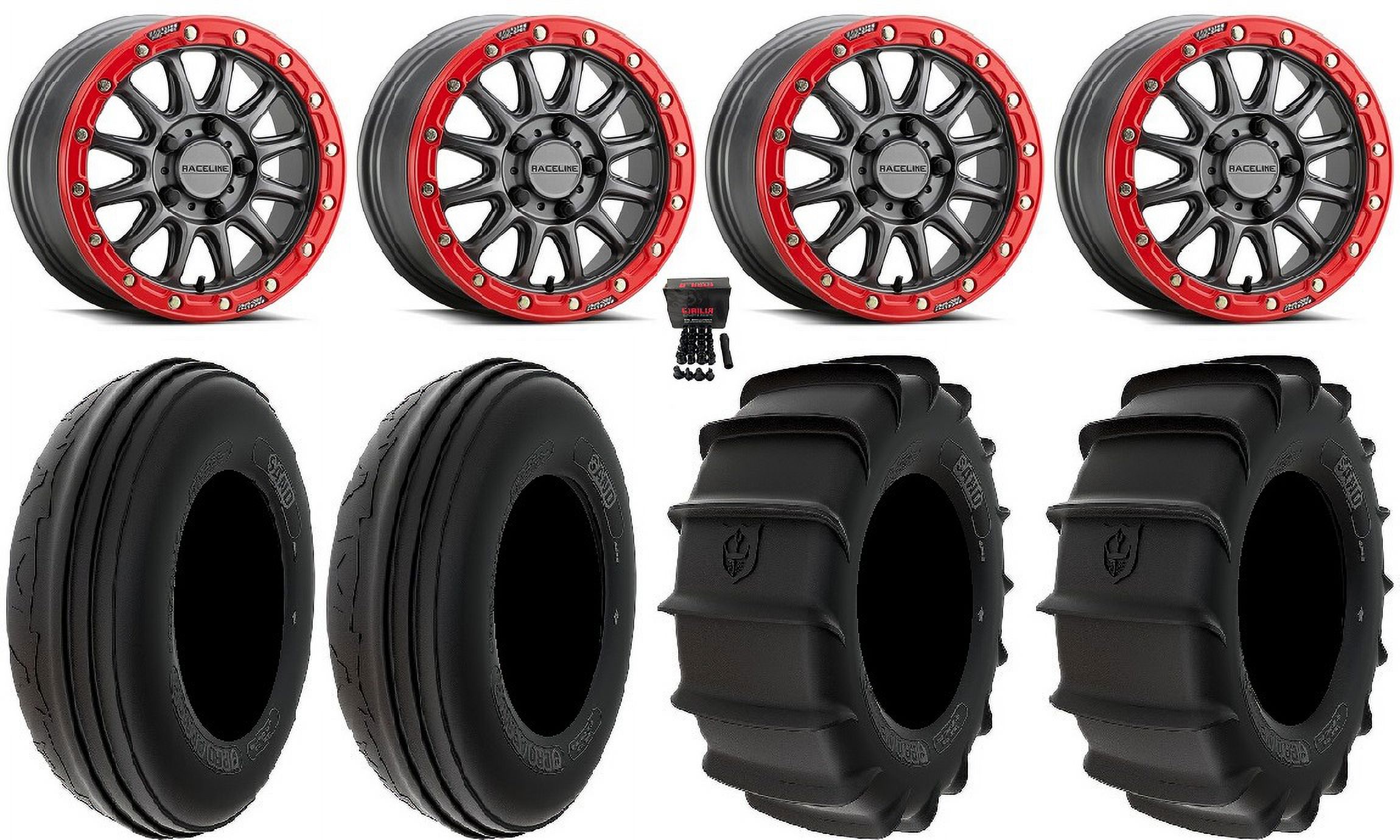 Raceline Alpha 15" Wheels Gm +25mm 32" Sand Tires Polaris RZR Turbo R ...