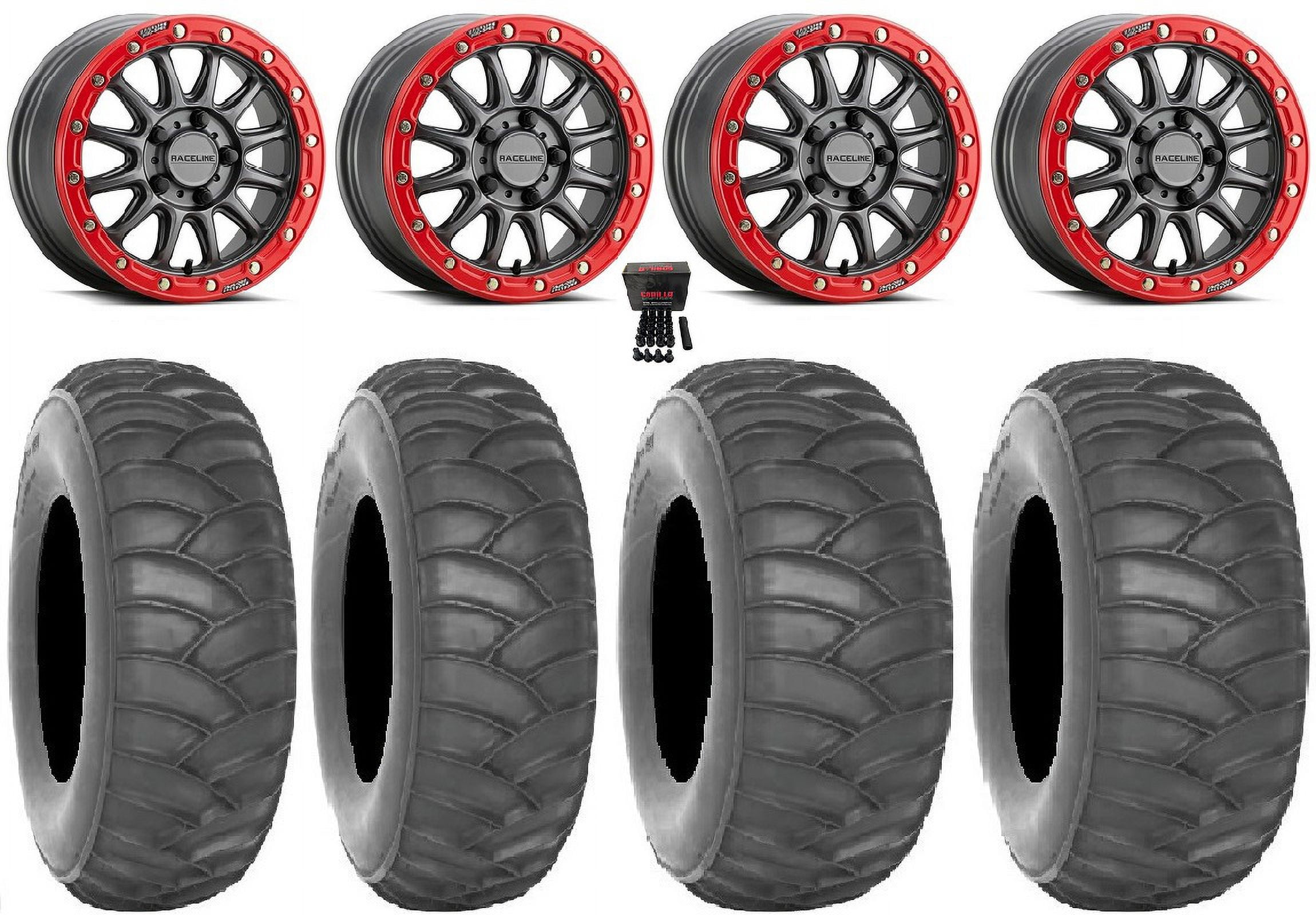 Raceline Alpha 15" Wheels Gm +25mm 33" SS360 Tires Polaris RZR Turbo R ...