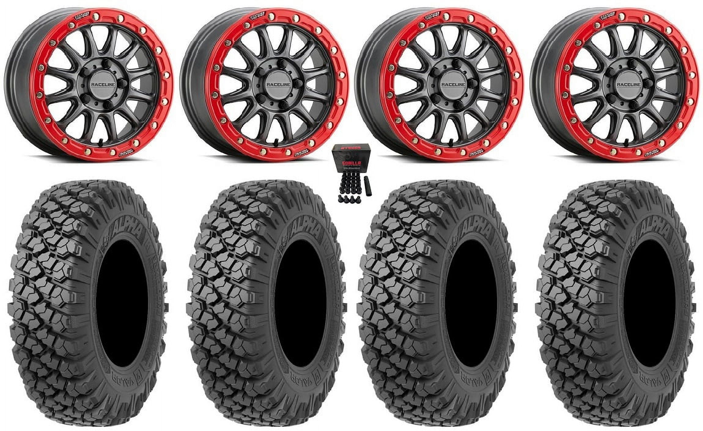 Raceline Alpha 15" Wheels Gm +53mm 32" Alpha Tires Polaris RZR Turbo R ...