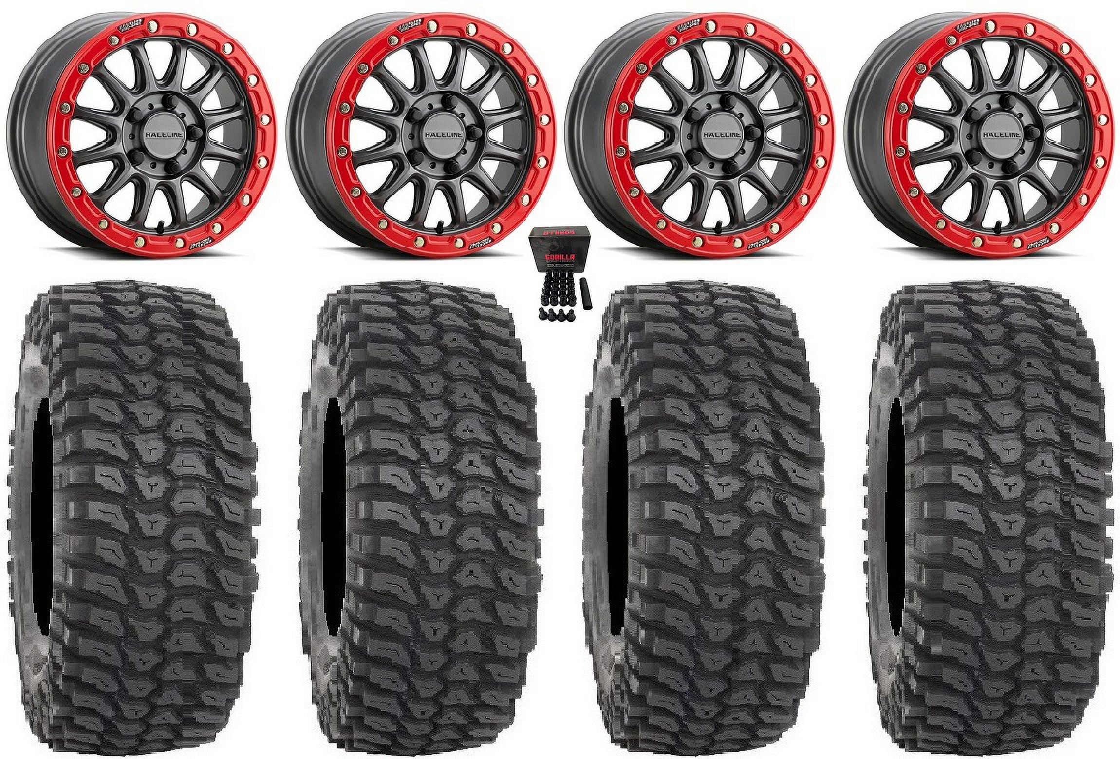 Raceline Alpha 15" Wheels Gm +53mm 32" XCR350 Tires Polaris RZR Turbo R ...