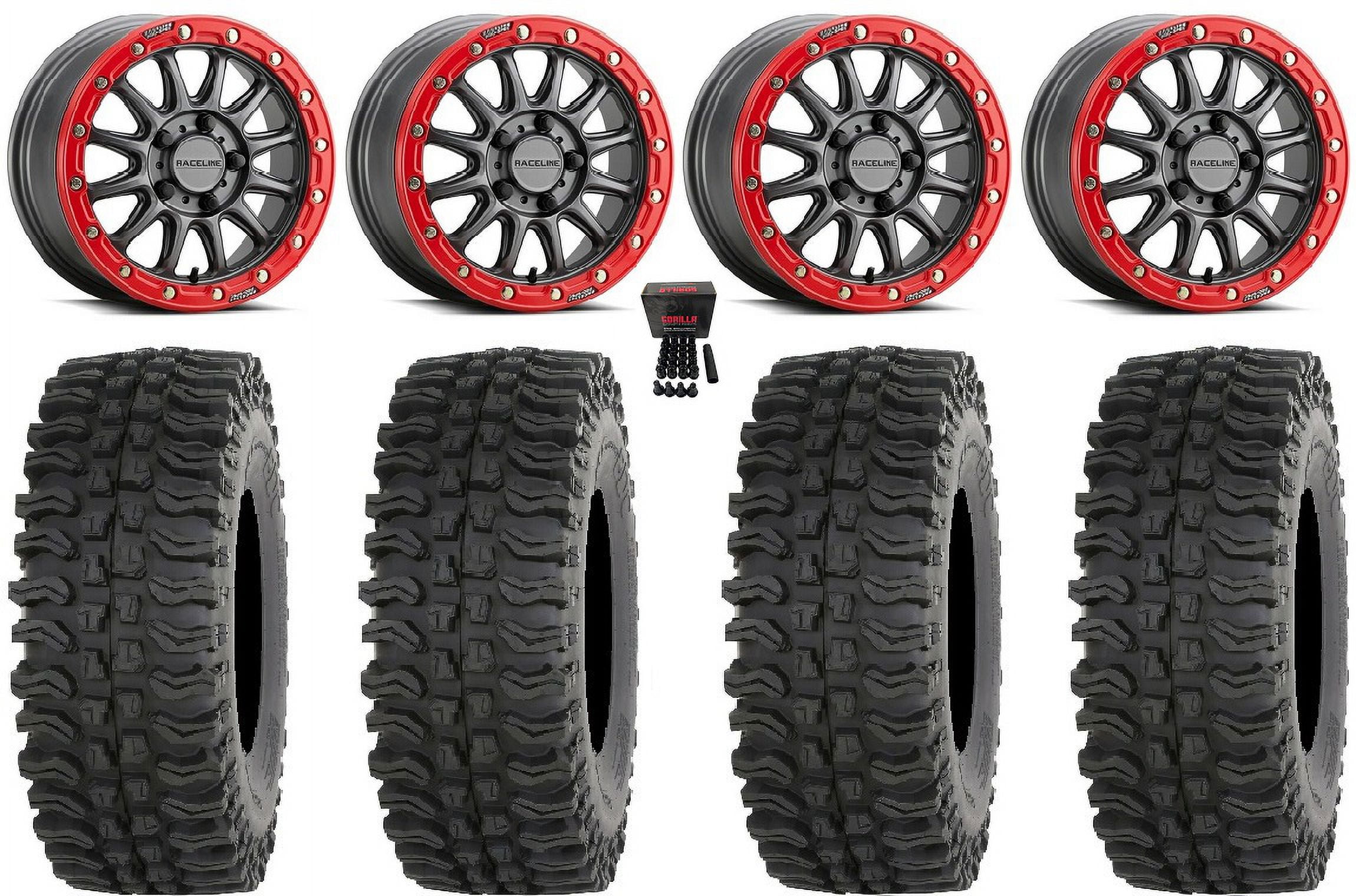 Raceline Alpha 15" Wheels Gm +53mm 33" BDC Tires Polaris RZR Turbo R ...