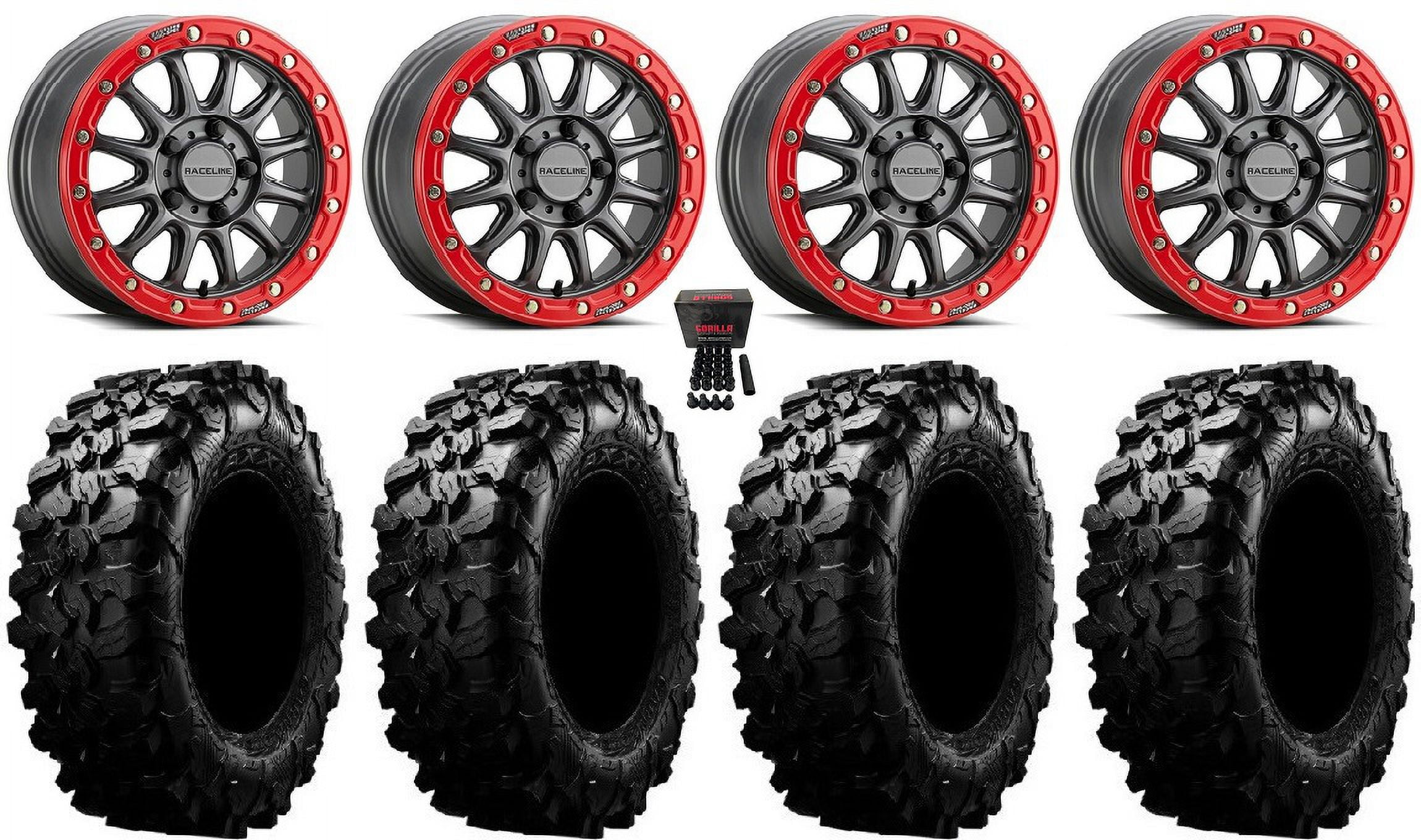Raceline Alpha 15" Wheels Gm +53mm 33" Carnivore Tires Polaris RZR ...