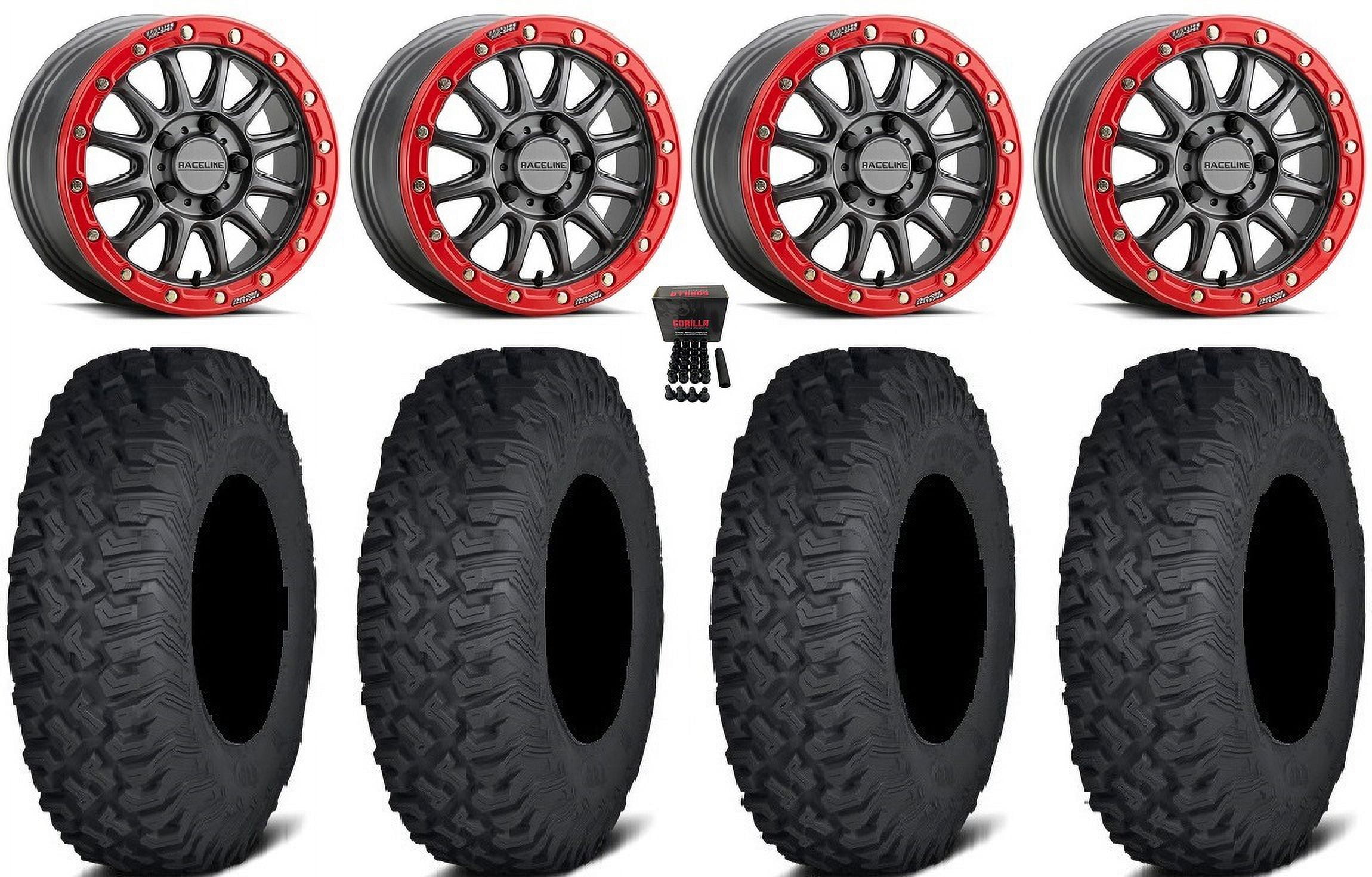 Raceline Alpha 15" Wheels Gm +53mm 33" Coyote Tires Polaris RZR Turbo R ...