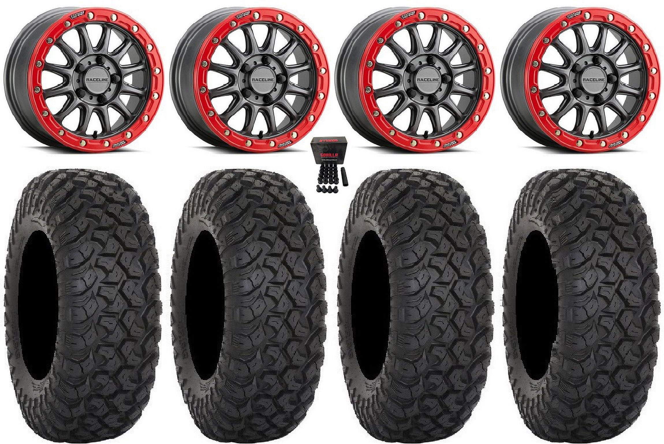 Raceline Alpha 15" Wheels Gm +53mm 35" RT320 Tires Polaris RZR Turbo R ...