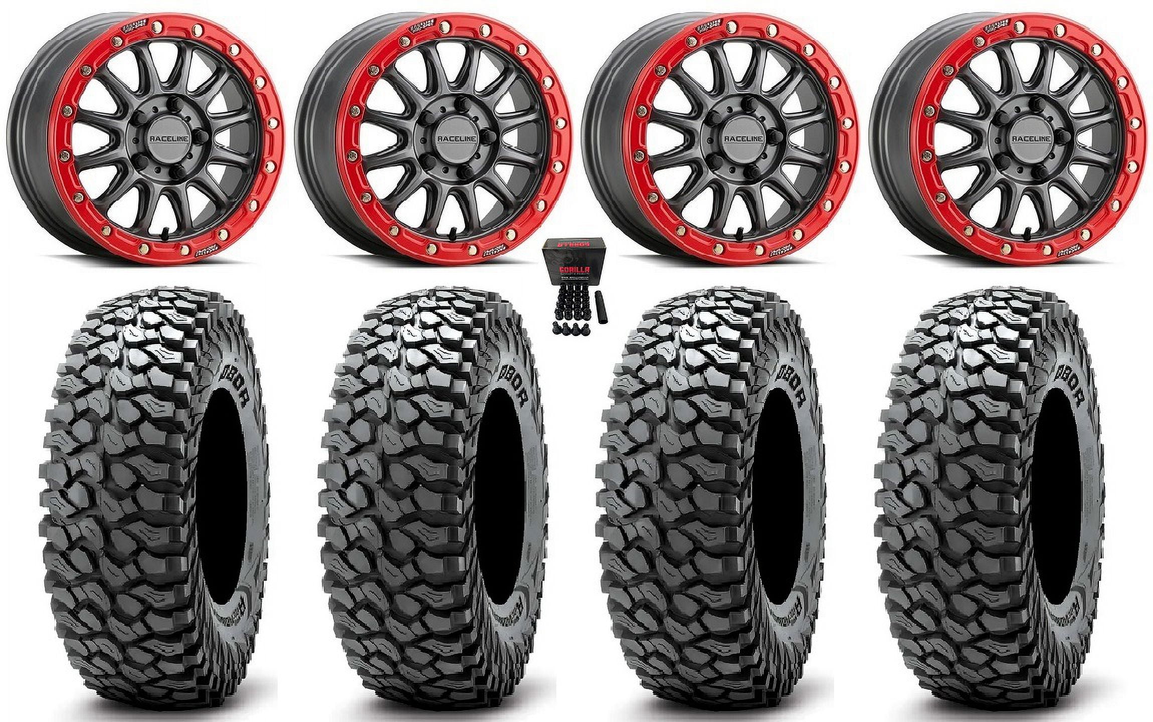 Raceline Alpha 15" Wheels Gm +53mm 37" RocScraper Tires Polaris RZR ...