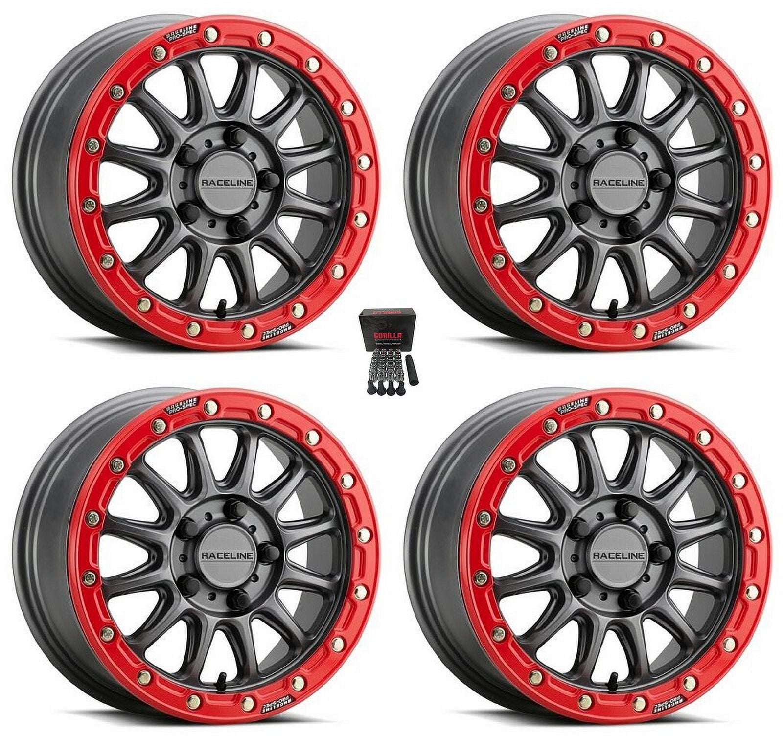 Raceline Alpha Bdlk 15" Wheels Gunmetal +53mm Polaris RZR Turbo R & Pro ...