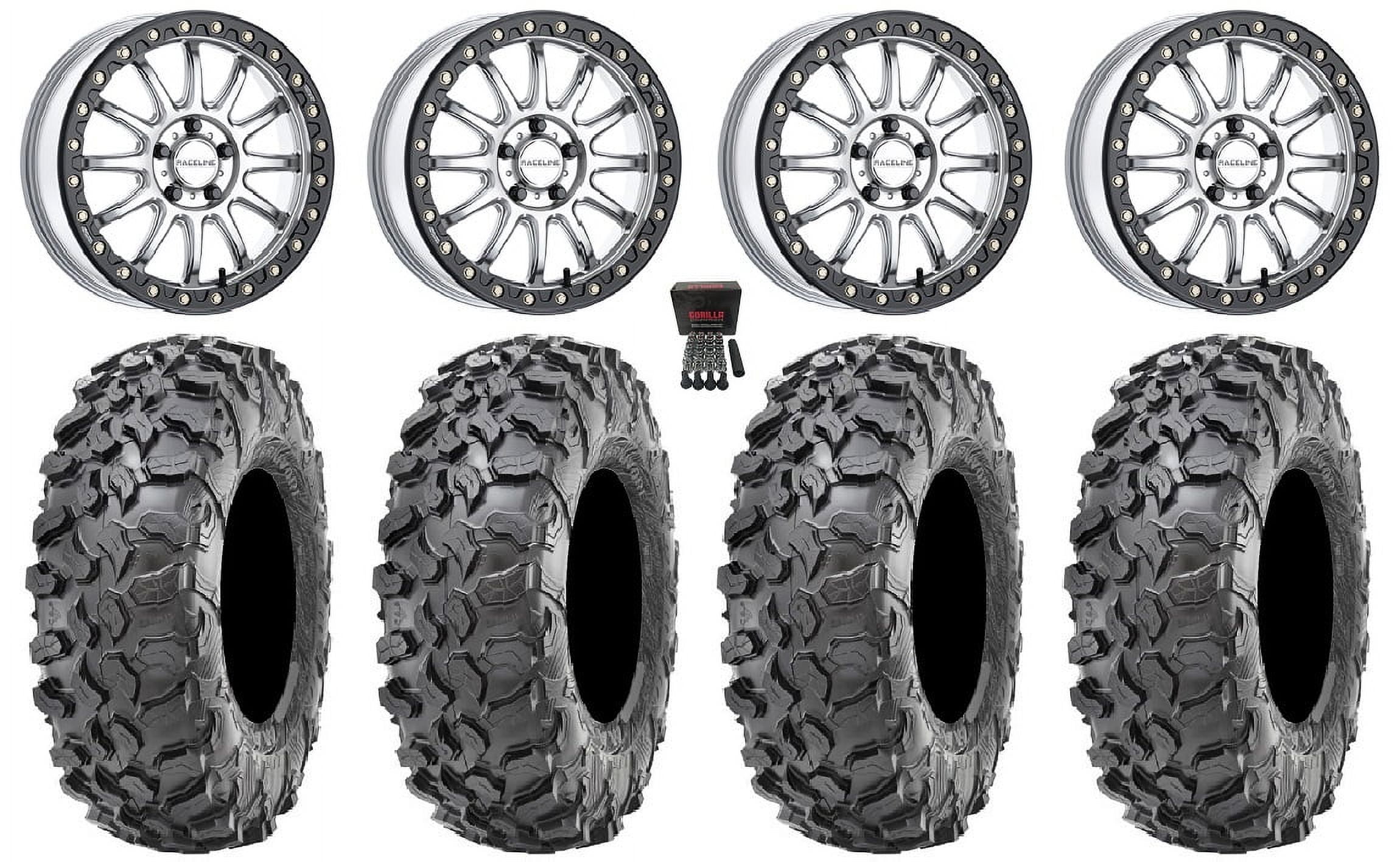Raceline Alpha Bdlk 17" Wheels Si +25mm 35" Carnivore Tires Polaris RZR ...