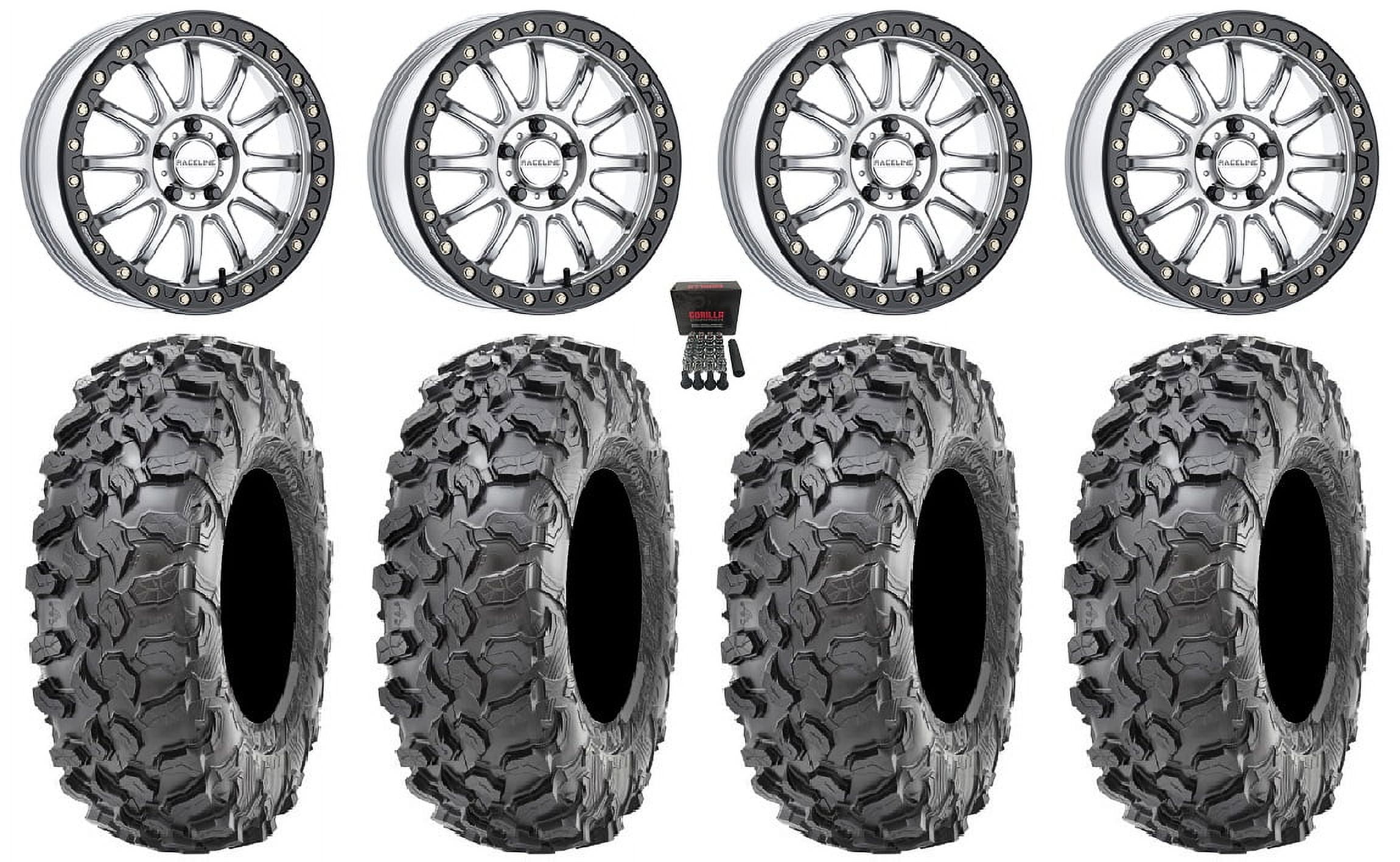 Raceline Alpha Bdlk 17" Wheels Si +40mm 37" Carnivore Tires Polaris RZR ...