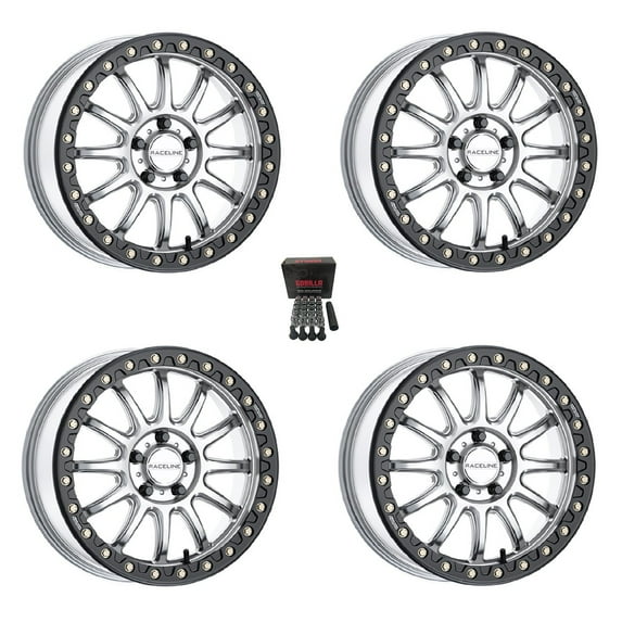 Raceline Alpha Beadlock 17" Wheels Silver (+25mm) Polaris RZR Turbo R ...