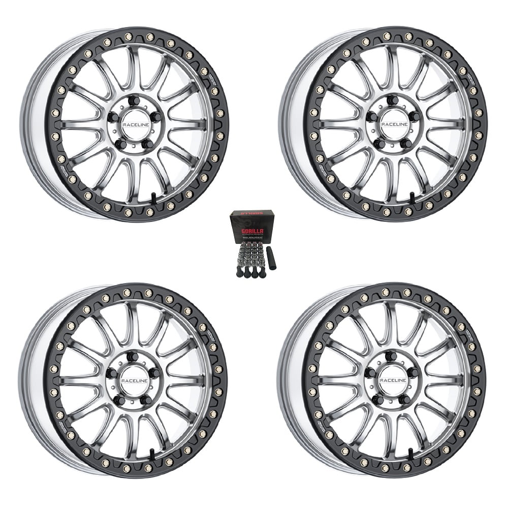 Raceline Alpha Beadlock 17" Wheels Silver (+40mm) Polaris RZR Turbo R ...