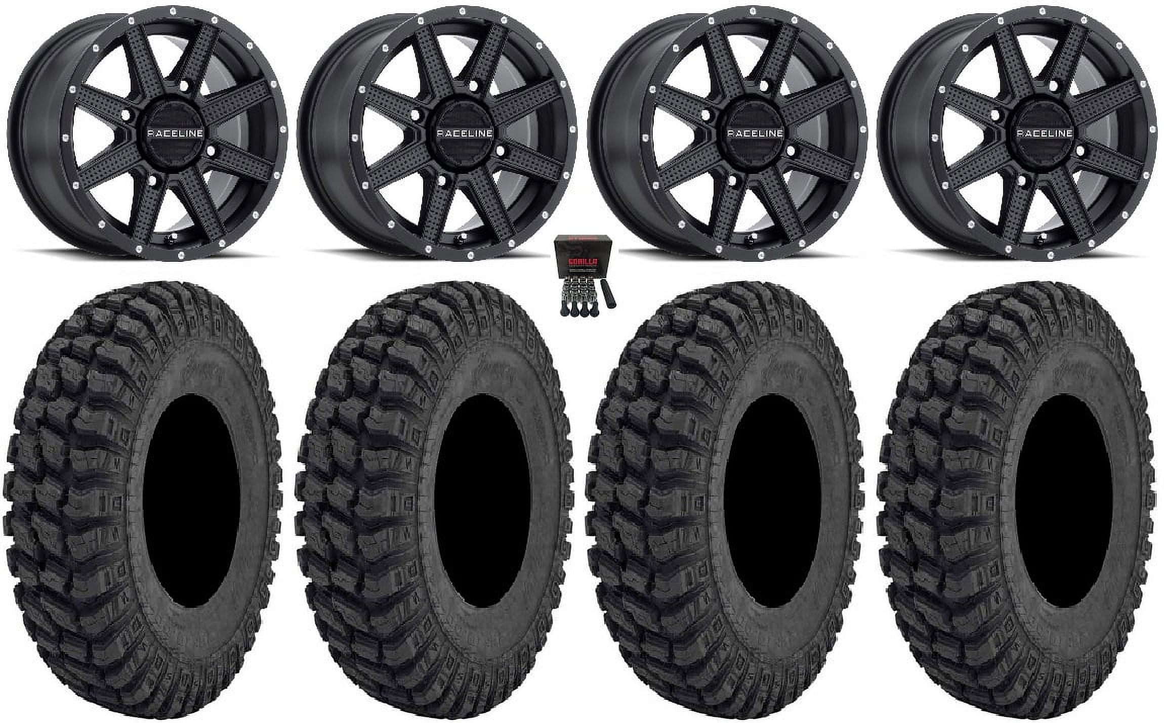 Raceline Hostage 14" Wheels Black 30" Warrior AT Tires Polaris RZR XP ...