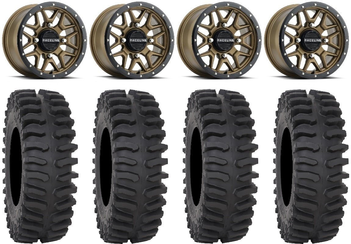 Raceline Krank 14" Bronze Wheels 27" XT400 Tires Sportsman RZR Ranger ...