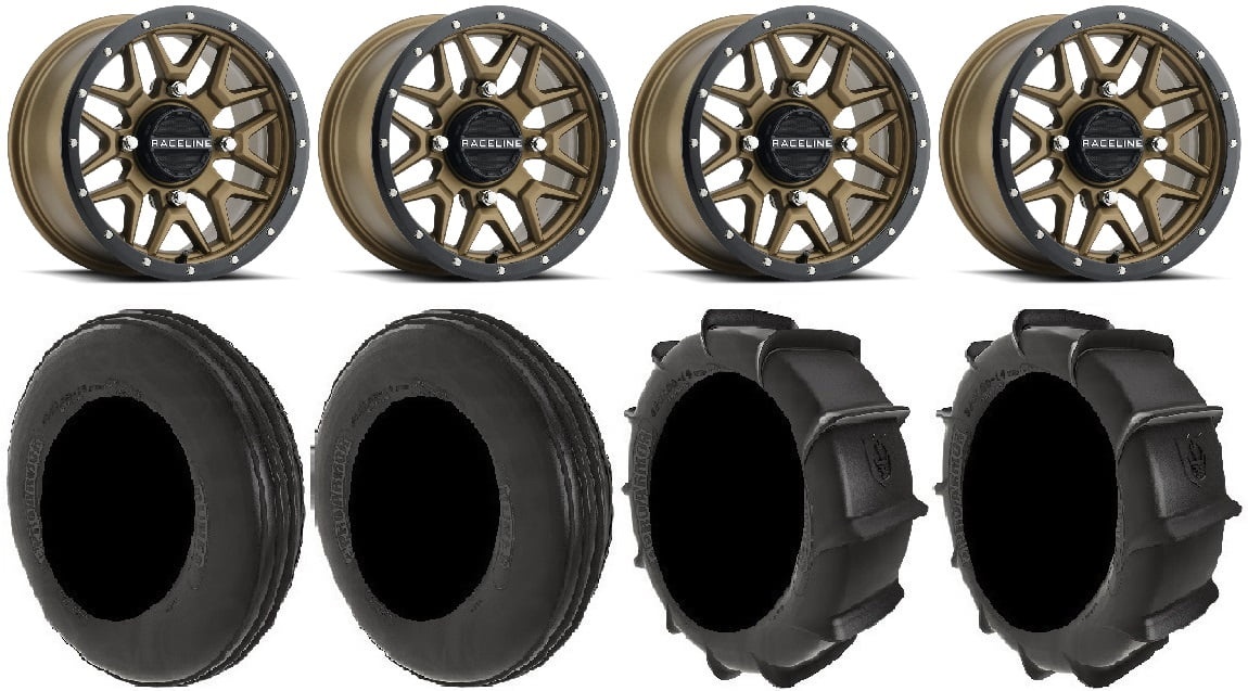 Raceline Krank 14" Bronze Wheels 28" Dune Tires Sportsman RZR Ranger ...