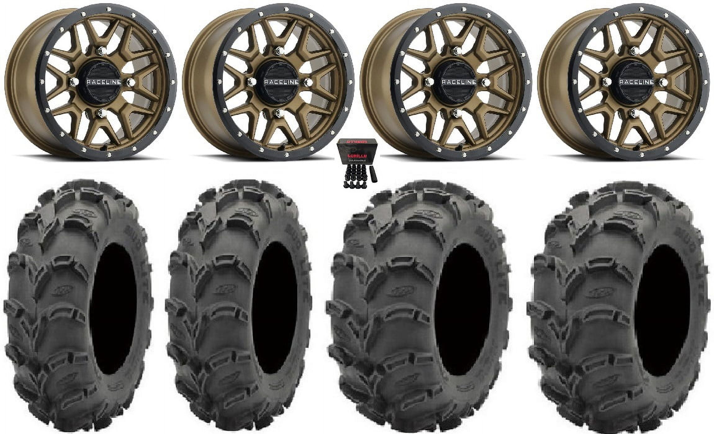 Raceline Krank 14" Bronze Wheels 28" Mud Lite XL Tires Polaris RZR XP ...