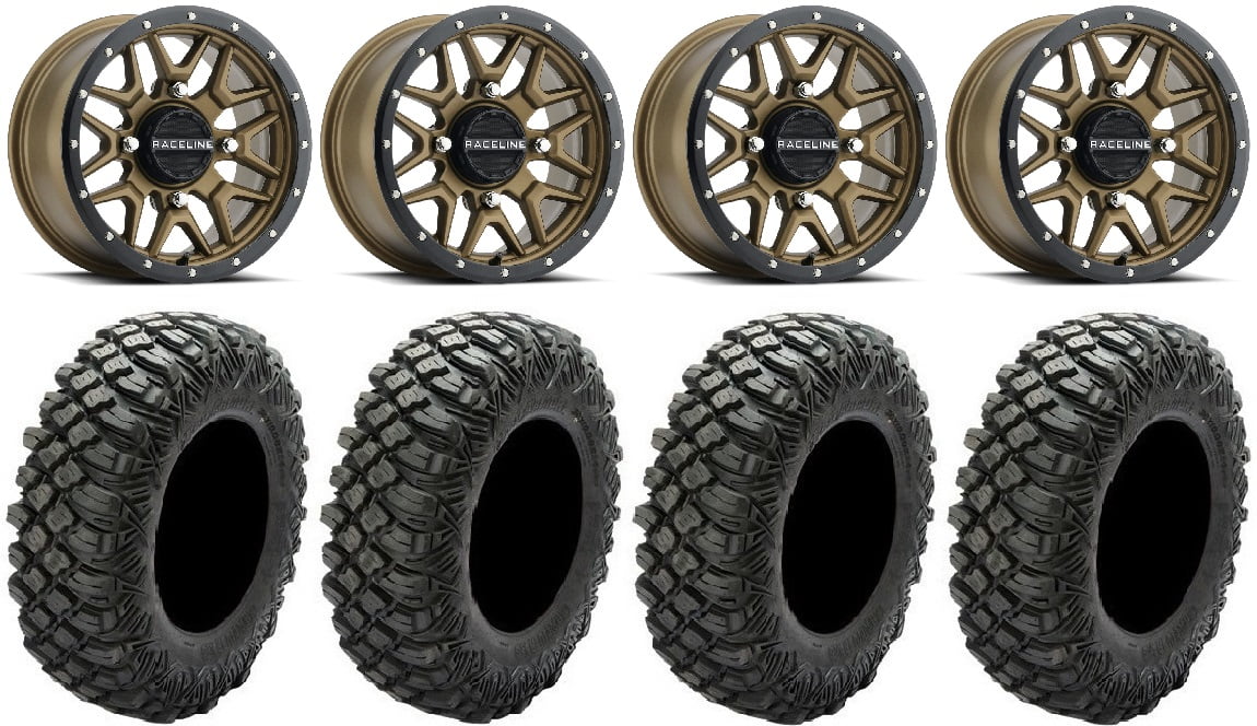 Raceline Krank 14" Bronze Wheels 32" Crawler XG Tires Sportsman RZR ...