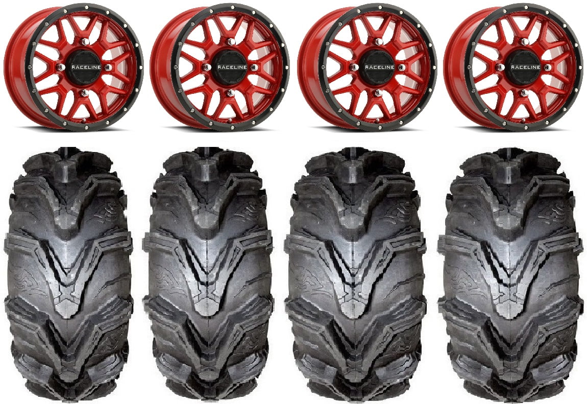 Raceline Krank 14" Red Wheels 27" MotoMax Tires Polaris RZR XP 1000 ...
