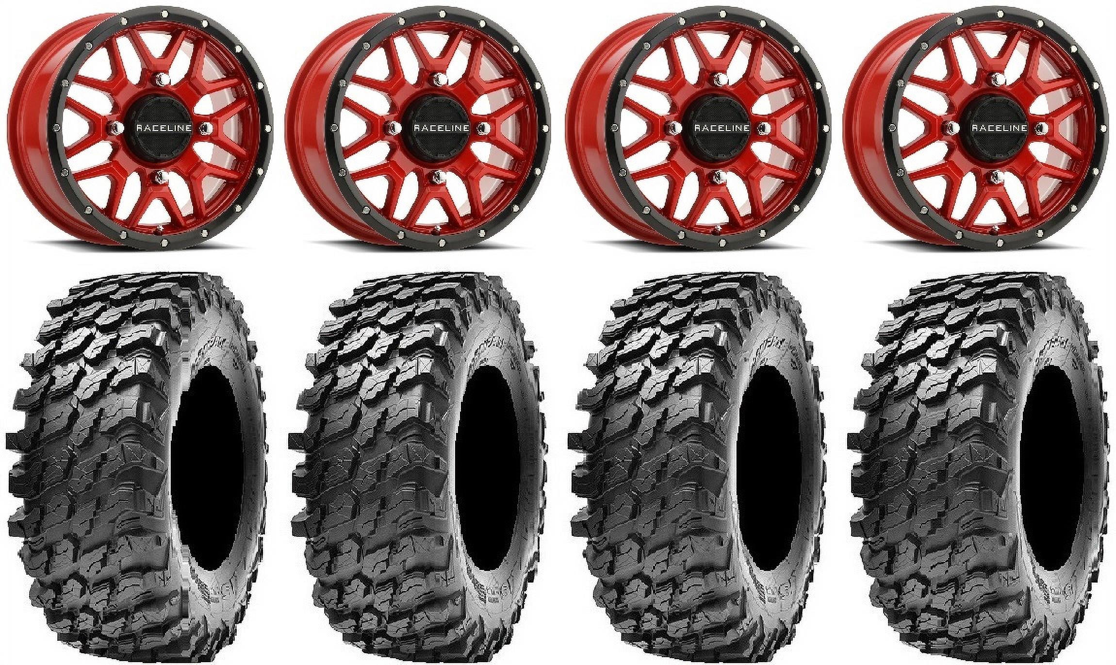 Raceline Krank 14" Red Wheels 28" Rampage Tires Polaris RZR XP 1000 ...