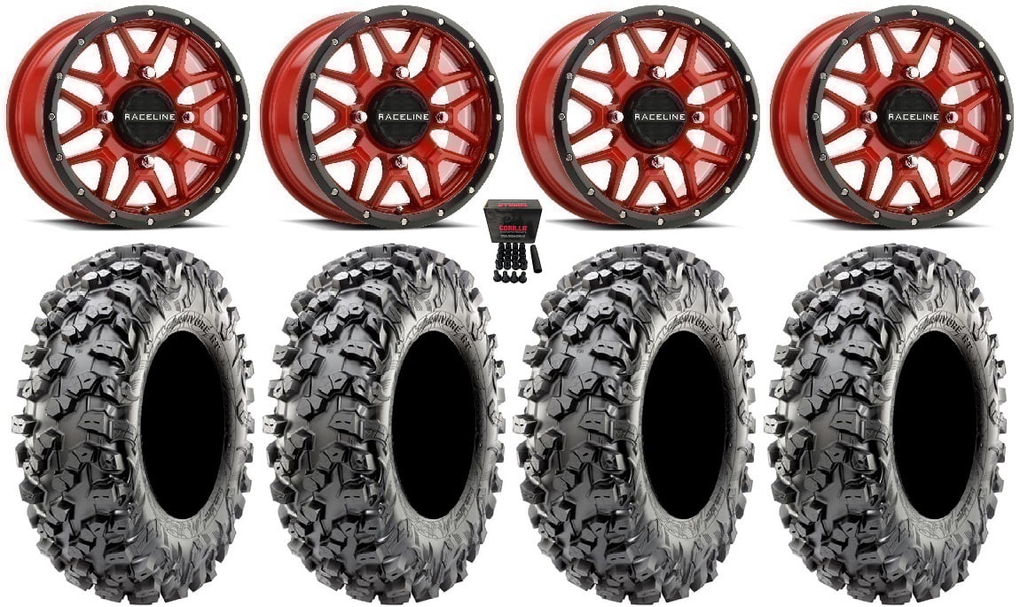 Raceline Krank 14" Red Wheels 30" Carnivore R/T Tires Polaris RZR XP ...