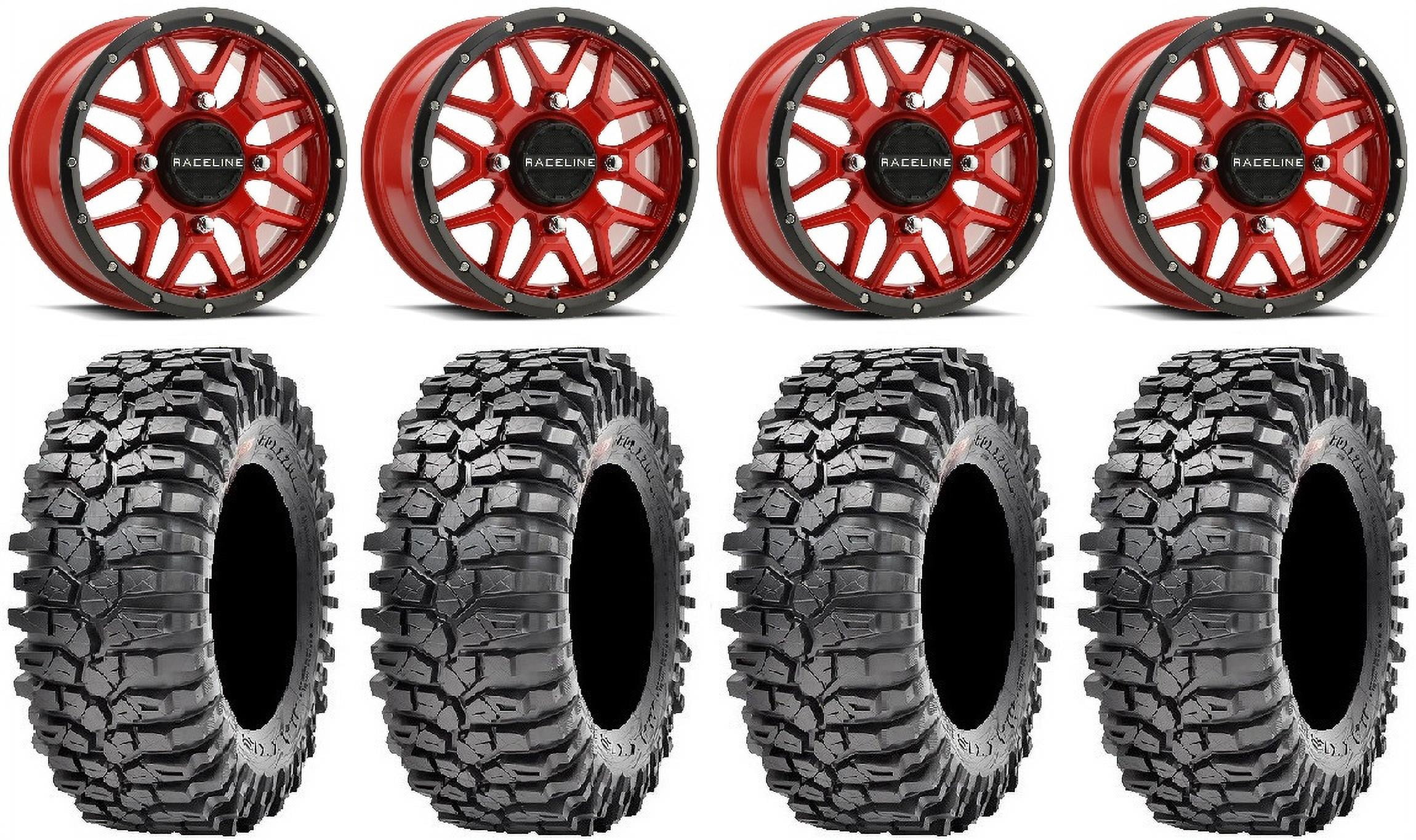 Raceline Krank 14" Red Wheels 30" Roxxzilla Tires Polaris RZR XP 1000 ...