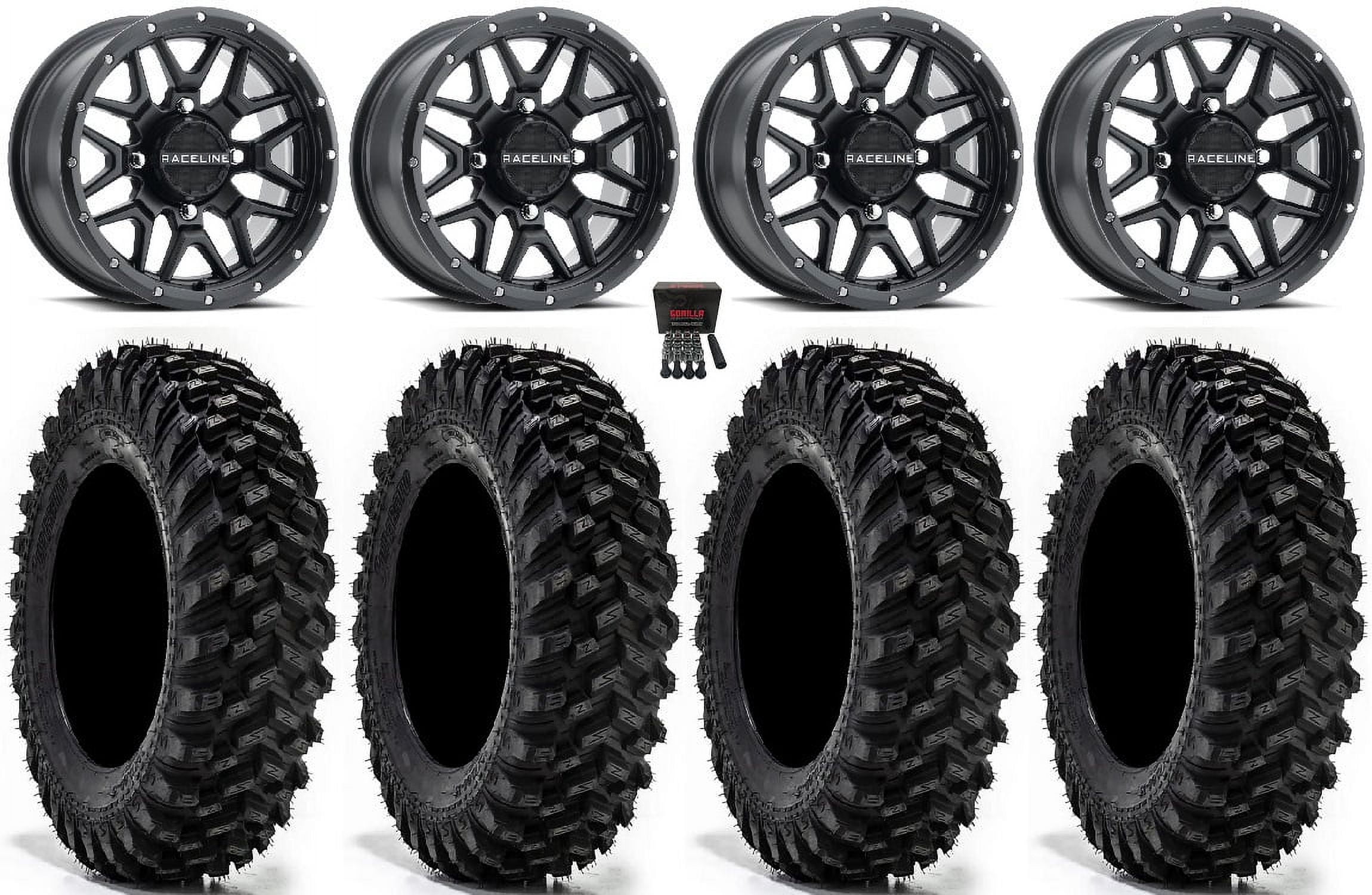 Raceline Krank 14" Wheels Black 32" Warrior XT Sticky Tires Can-Am ...