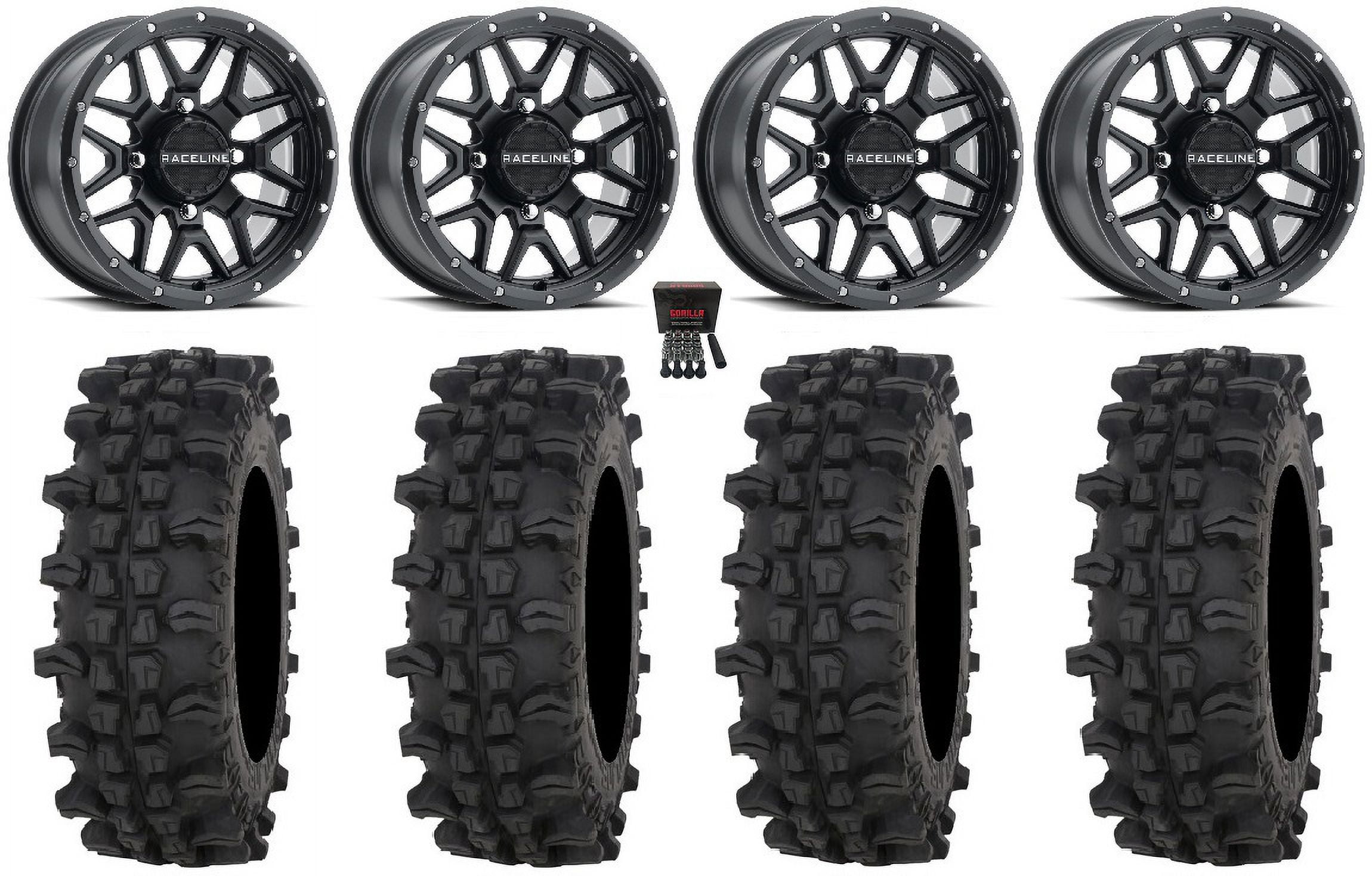 Raceline Krank 14" Wheels Black +38mm/+10mm 27" ACP Tires Can-Am ...