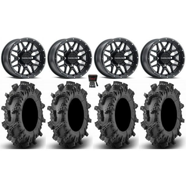 Raceline Krank 14" Wheels Black +38mm/+10mm 30" Terminator Max Tires ...