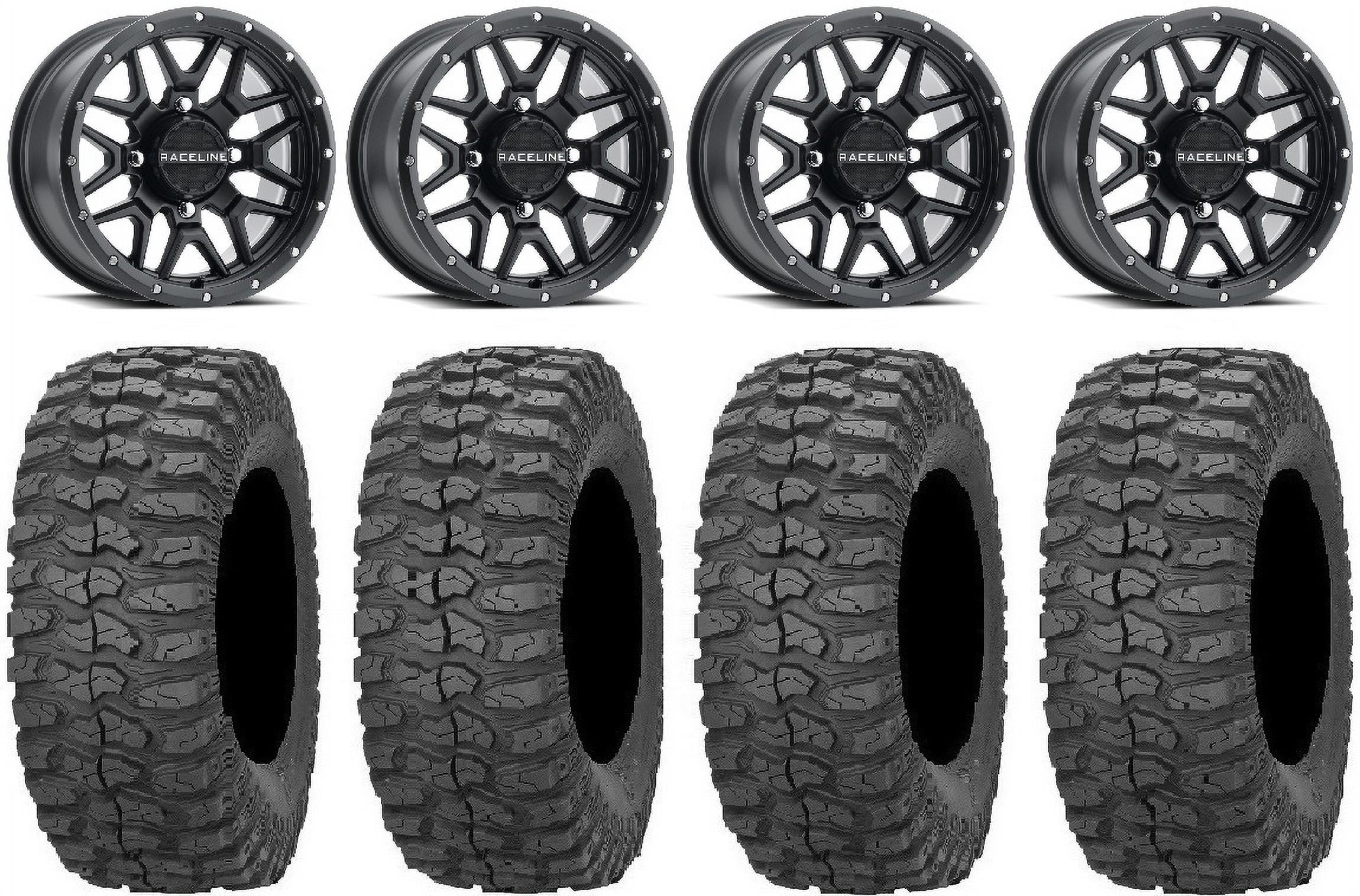 Raceline Krank 14" Wheels Black +38mm 32" Rock-A-Billy Tires Polaris ...