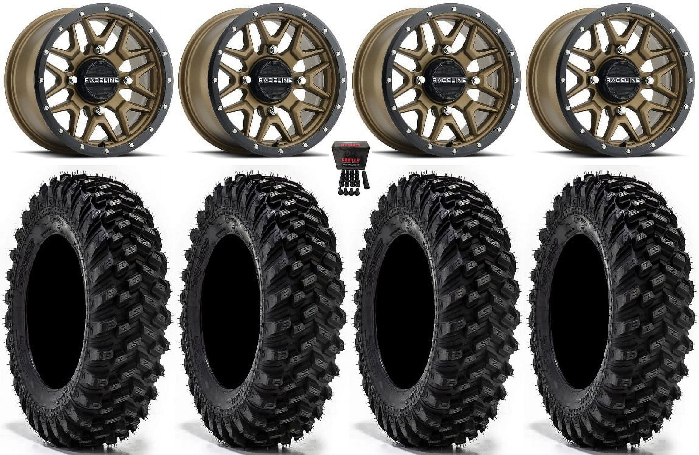 Raceline Krank 14" Wheels Br 34" Warrior XT Sticky Tires Sportsman RZR ...