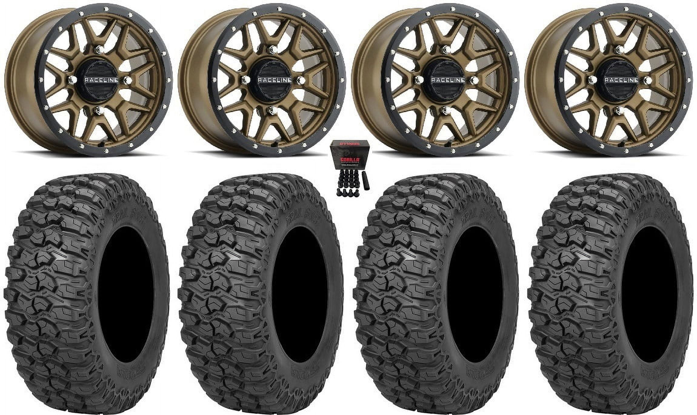 Raceline Krank 14" Wheels Bronze 28" Trail Saw 2.0 Tires Polaris RZR XP ...