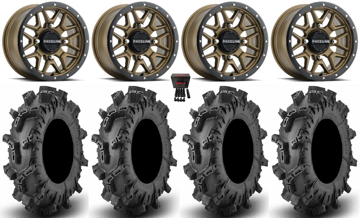 Raceline Krank 14" Wheels Bronze 30" Terminator Max Tires Polaris RZR ...