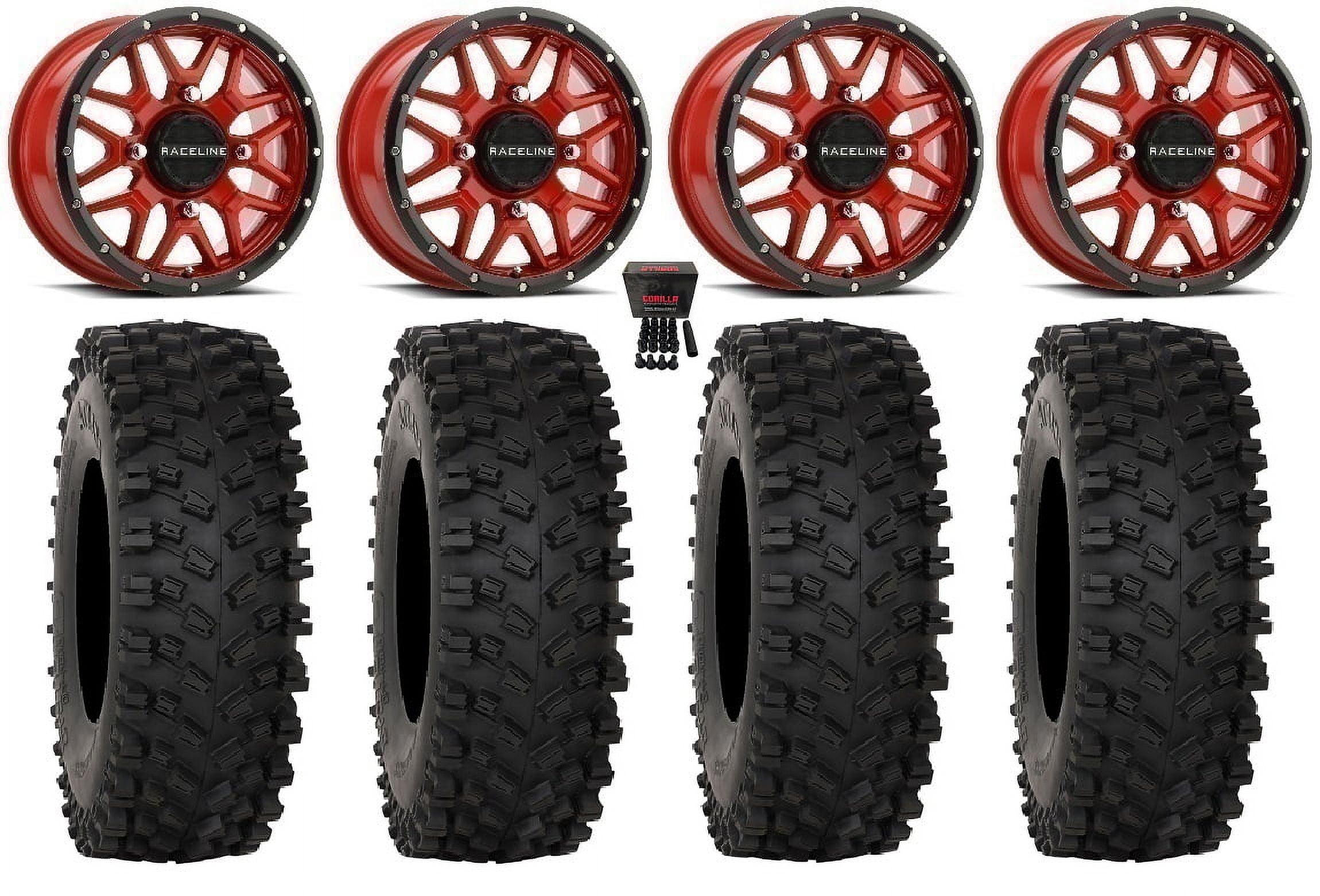 Raceline Krank 14" Wheels Red 28" ATX470 Tires Polaris RZR XP 1000 ...