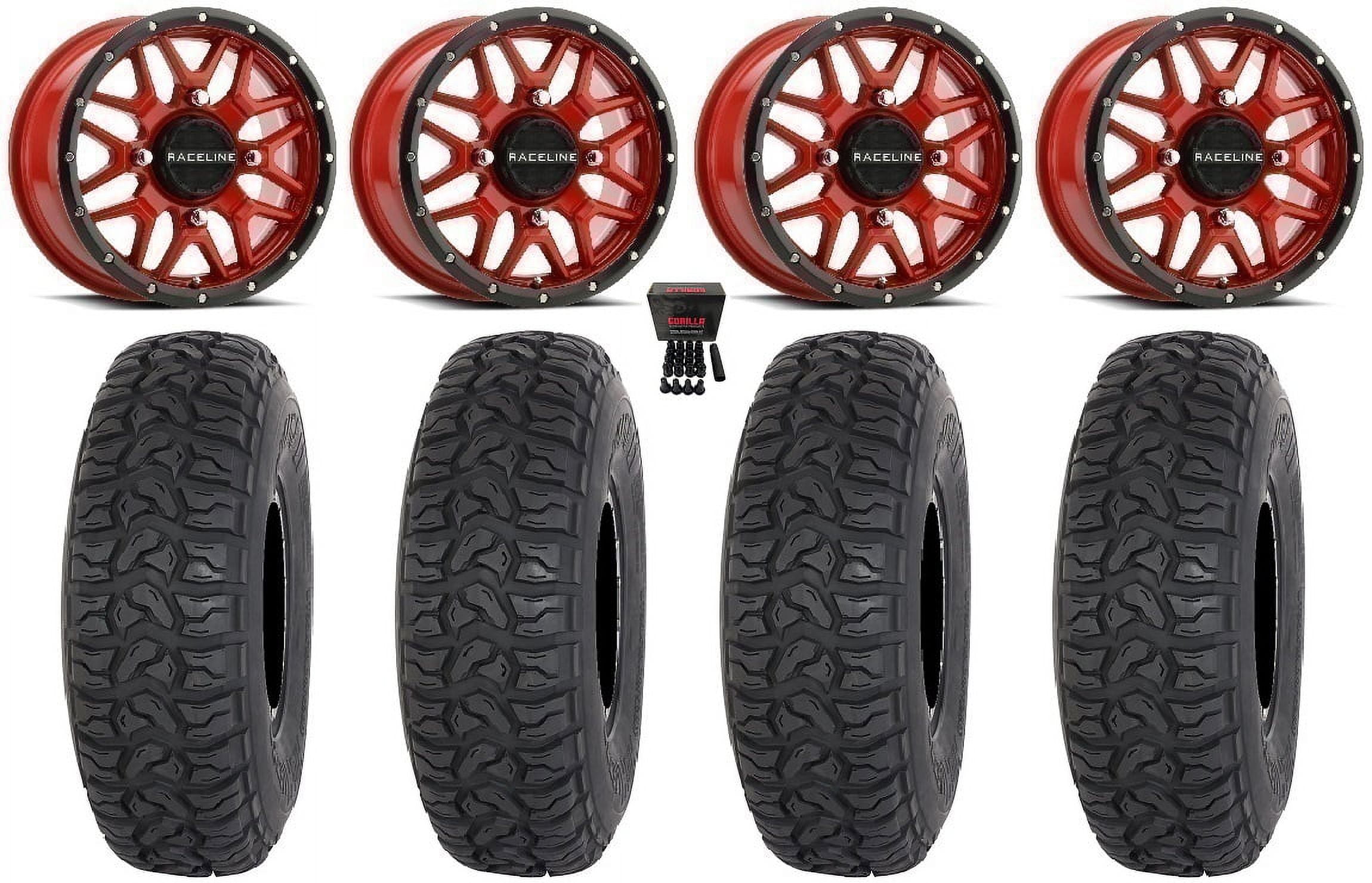 Raceline Krank 14" Wheels Red 30" Chicane LT Tires Kawasaki Mule Pro ...