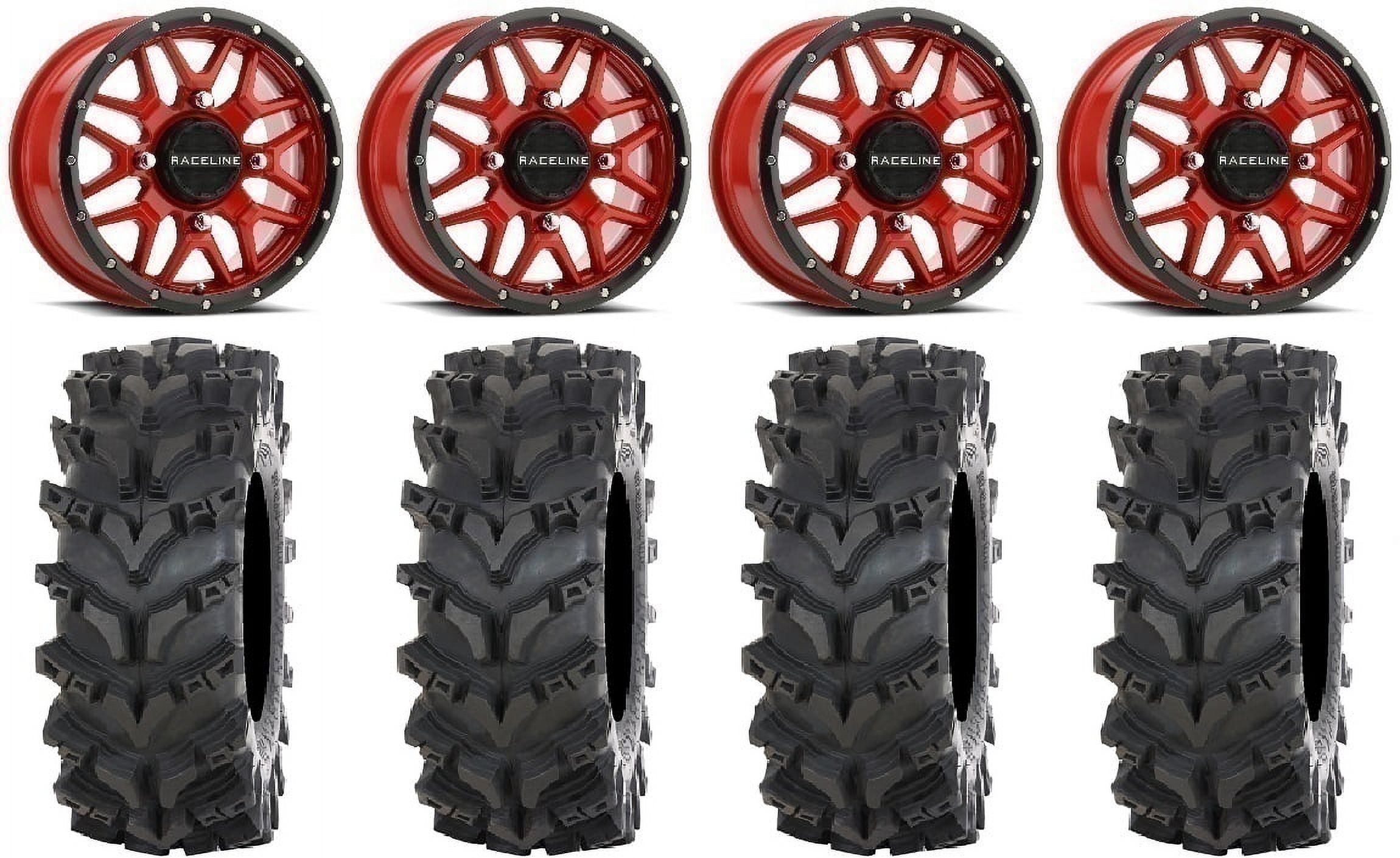 Raceline Krank 14" Wheels Red 30" Out&Back Max Tires Can-Am Maverick X3 ...