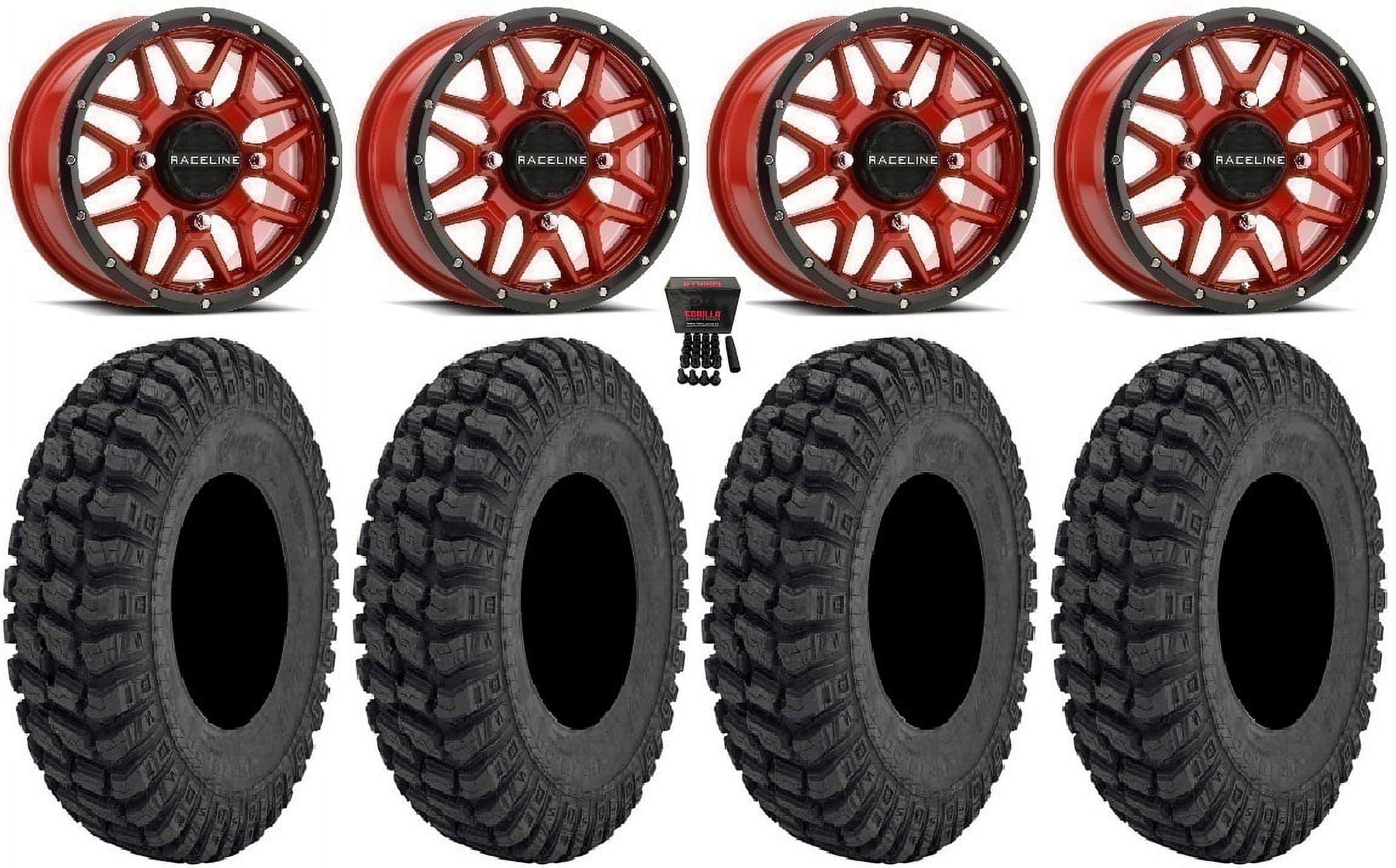 Raceline Krank 14" Wheels Red 30" Warrior AT Tires Sportsman RZR Ranger ...