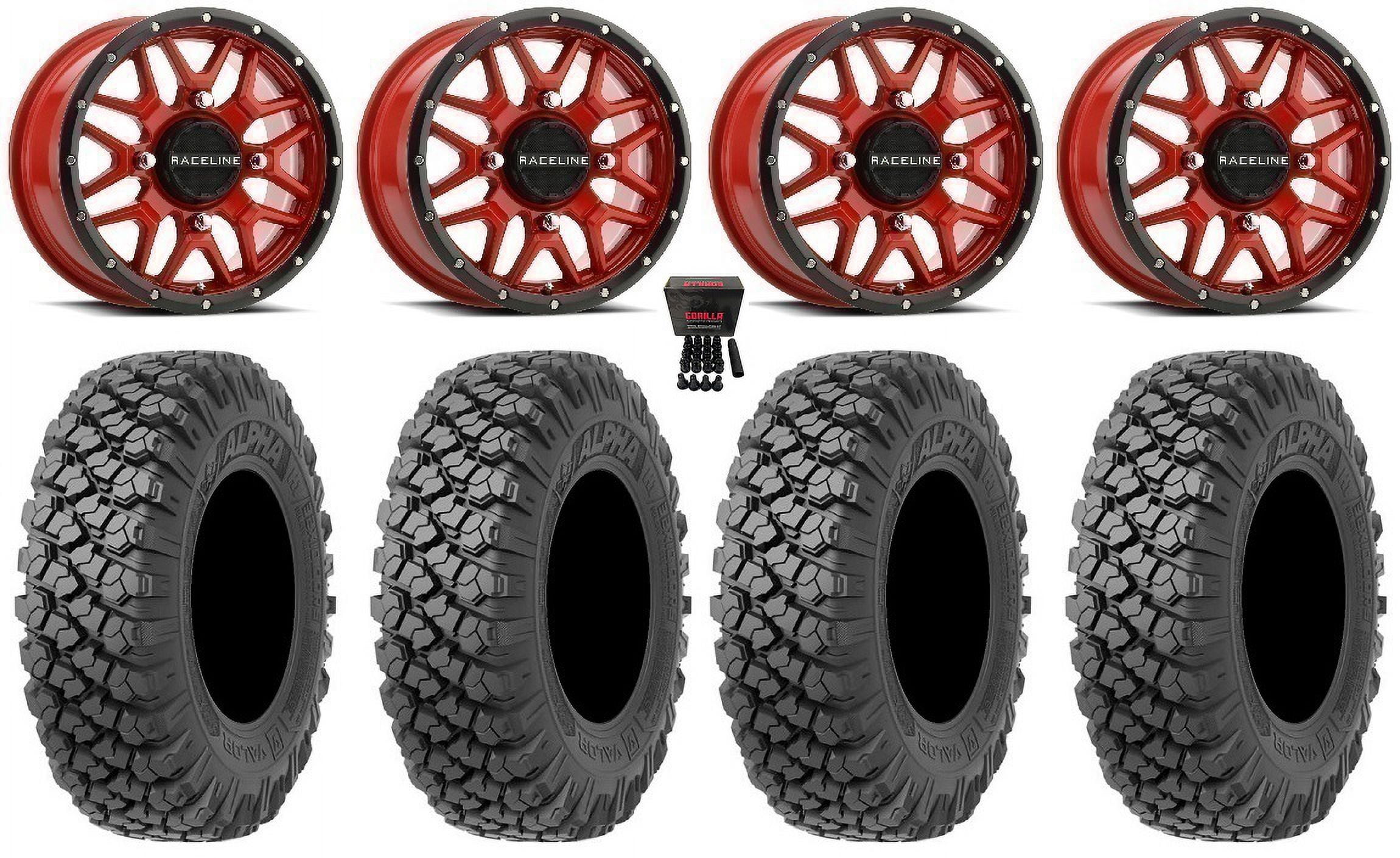 Raceline Krank 14" Wheels Red +38mm 30" Alpha Tires Sportsman RZR ...