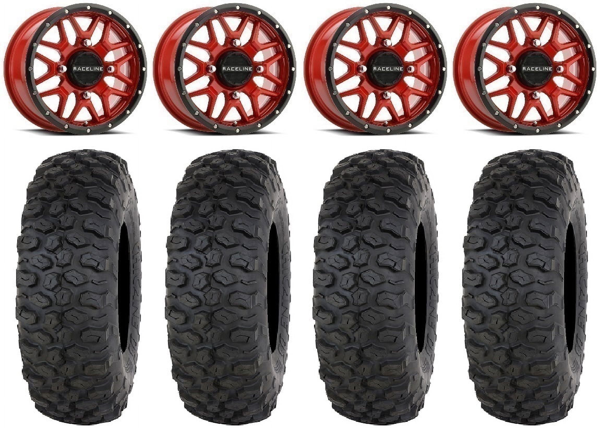 Raceline Krank 14" Wheels Red +38mm 30" Chicane DS Tires Kaw Mule Pro ...