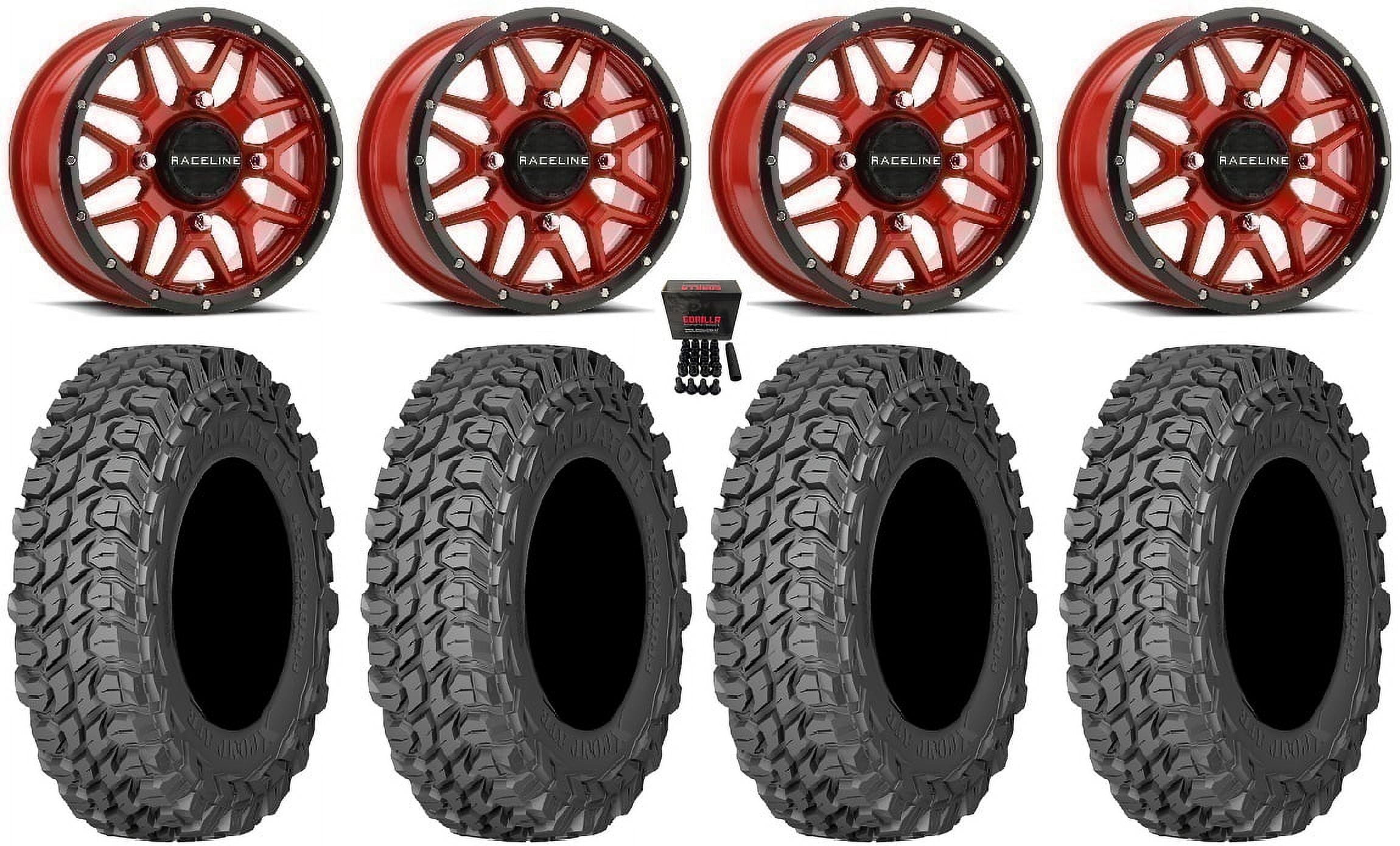 Raceline Krank 14" Wheels Red +38mm 30" X Comp ATR Tires Sportsman RZR ...