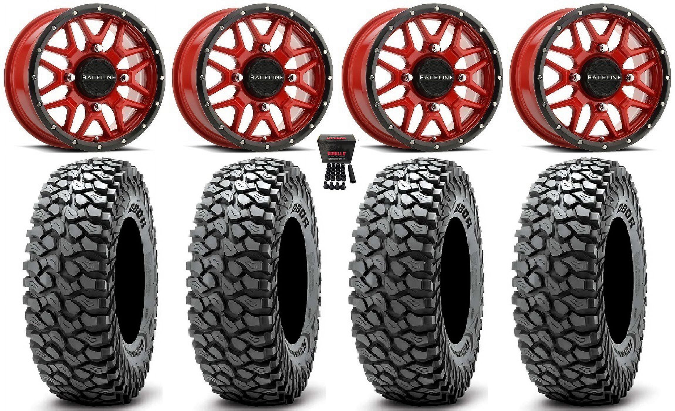 Raceline Krank 15" Wheels Red 32" RocScraper Tires Sportsman RZR Ranger ...