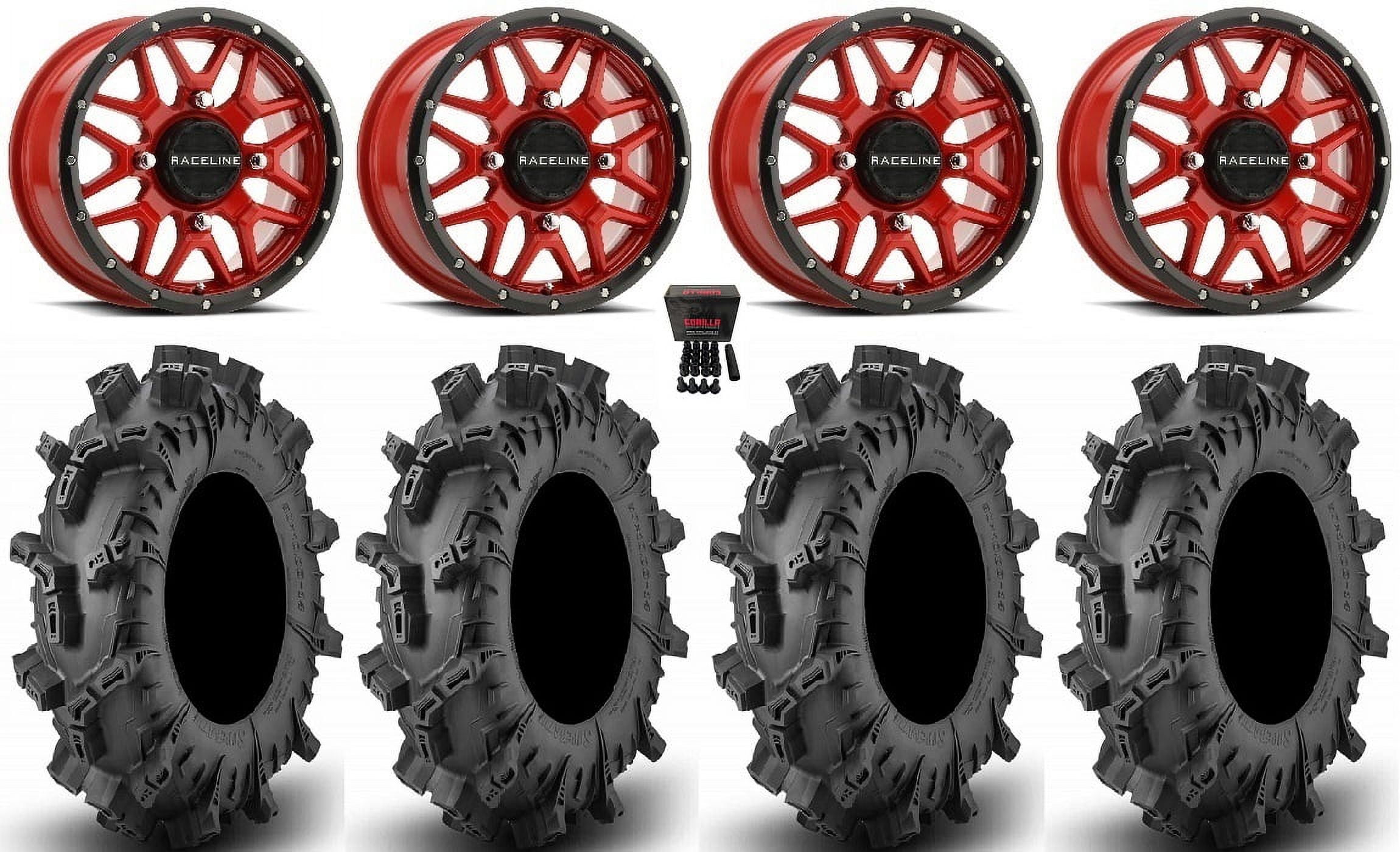 Raceline Krank 15" Wheels Red 32" Terminator Max Tires Sportsman RZR ...