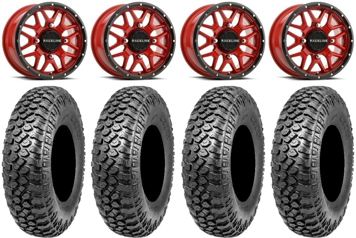 Raceline Krank 15" Wheels Red 33" RAZR XT Tires Polaris RZR XP 1000 ...