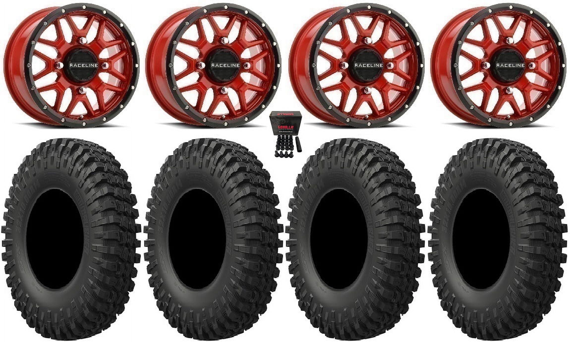 Raceline Krank 15" Wheels Red 35" MotoCrusher Tires Can-Am Commander ...