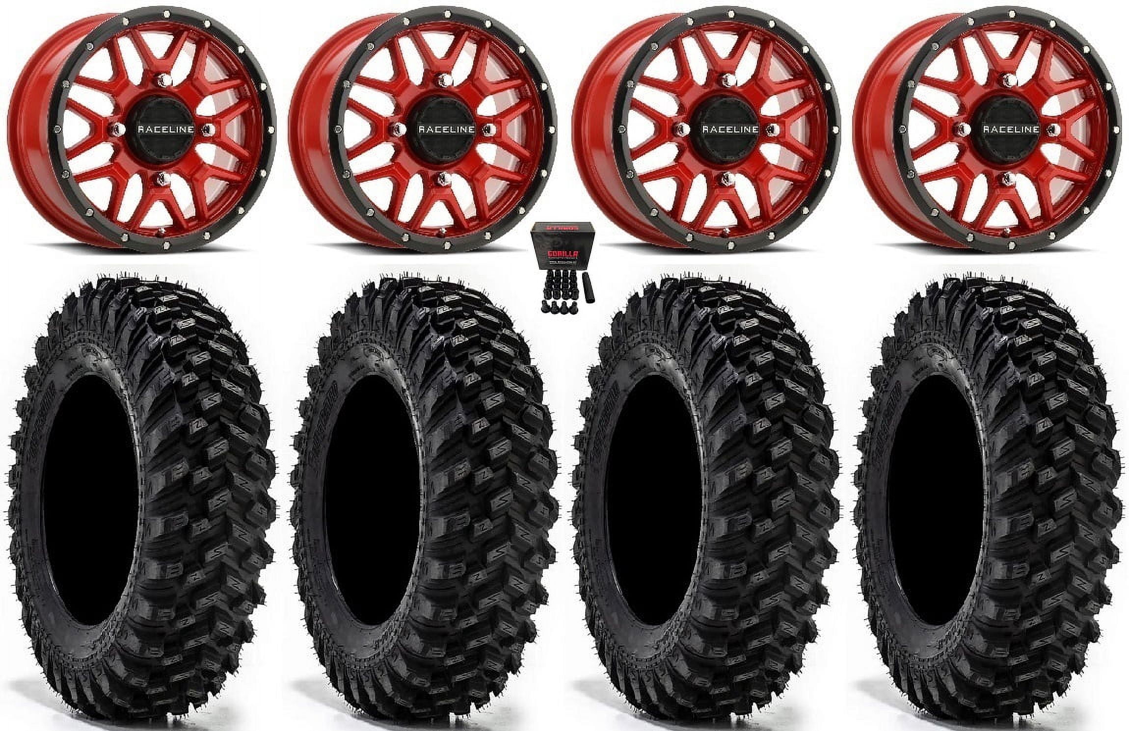 Raceline Krank 15" Wheels Red 35" Warrior XT Sticky Tires Can-Am ...