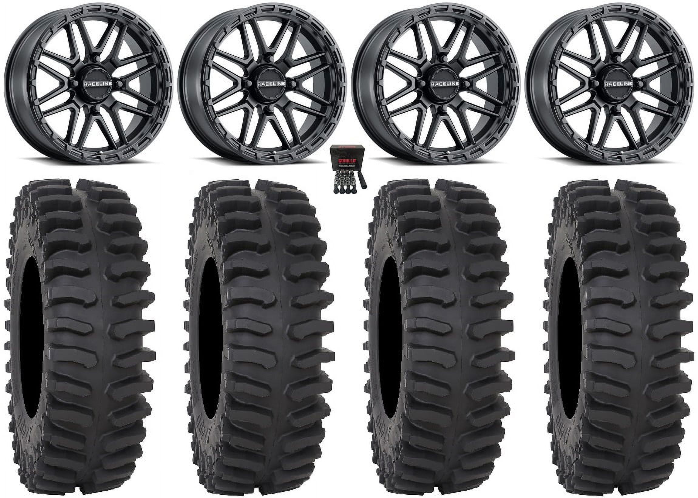 Raceline Krank XL 18" Wheels Black 35" XT400 Tires Can-Am Commander ...