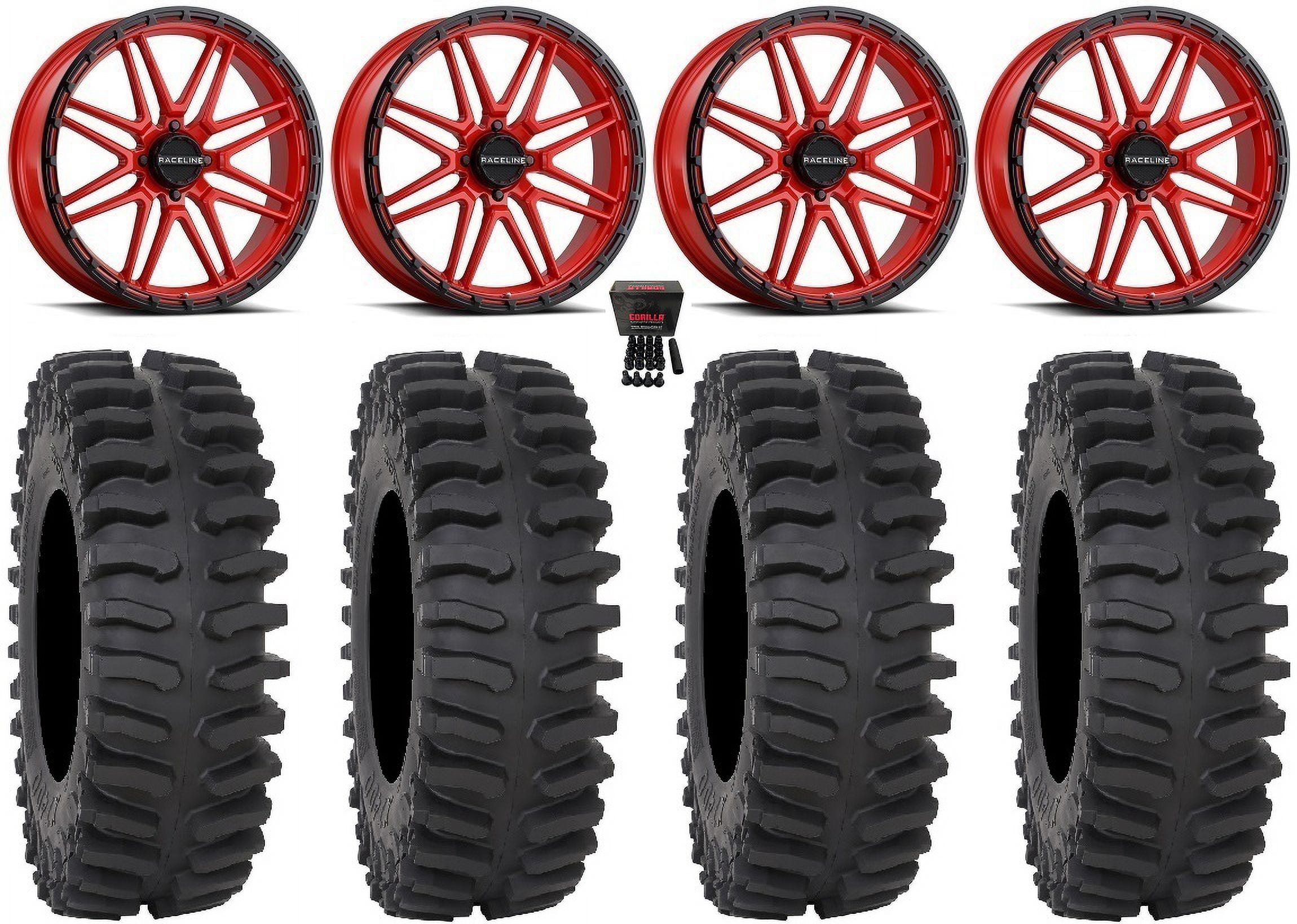 Raceline Krank XL 18" Wheels Red 35" XT400 Tires Polaris RZR XP 1000 ...