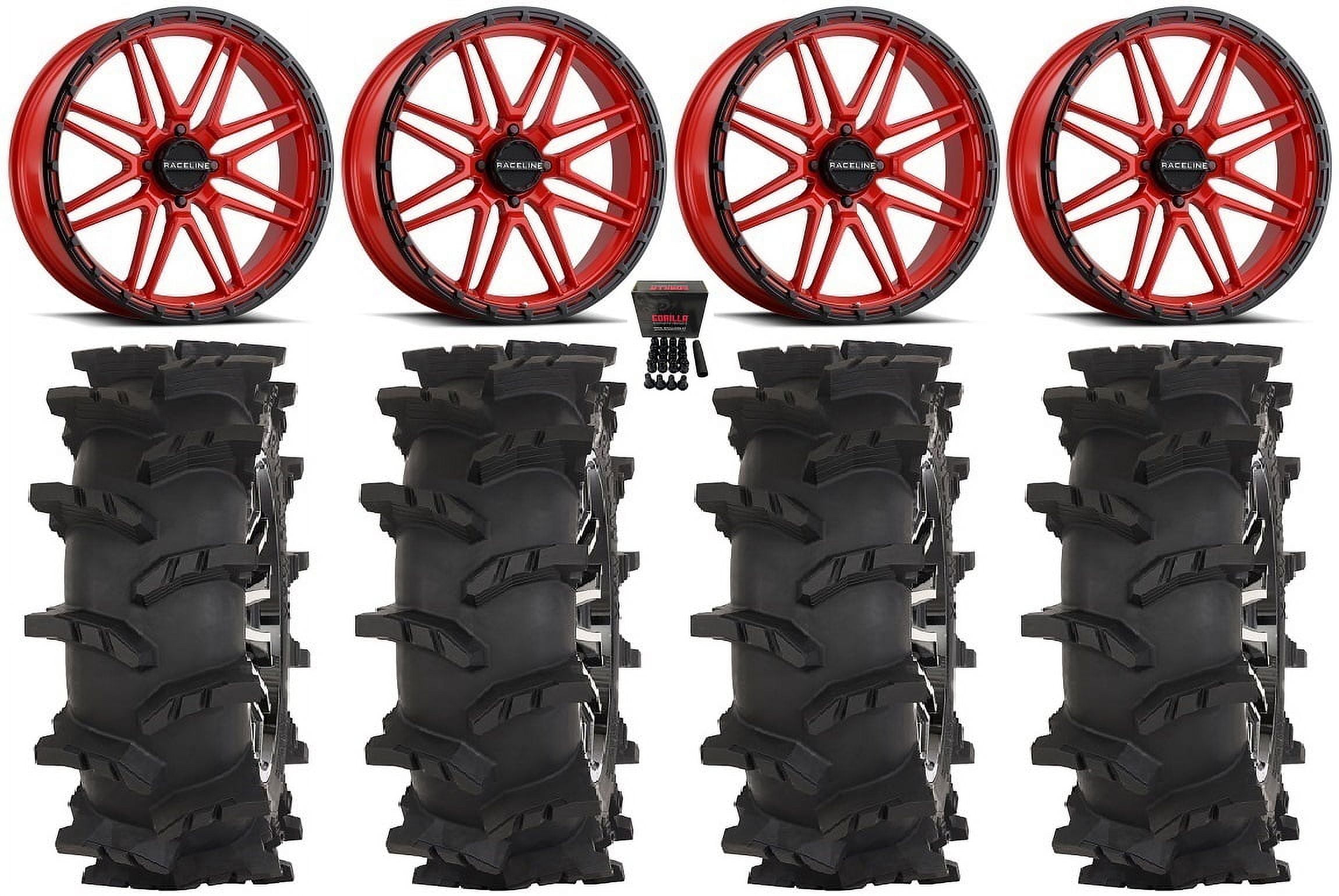 Raceline Krank XL 20" Wheels Red 35" Outlaw Max Tires Sportsman RZR ...