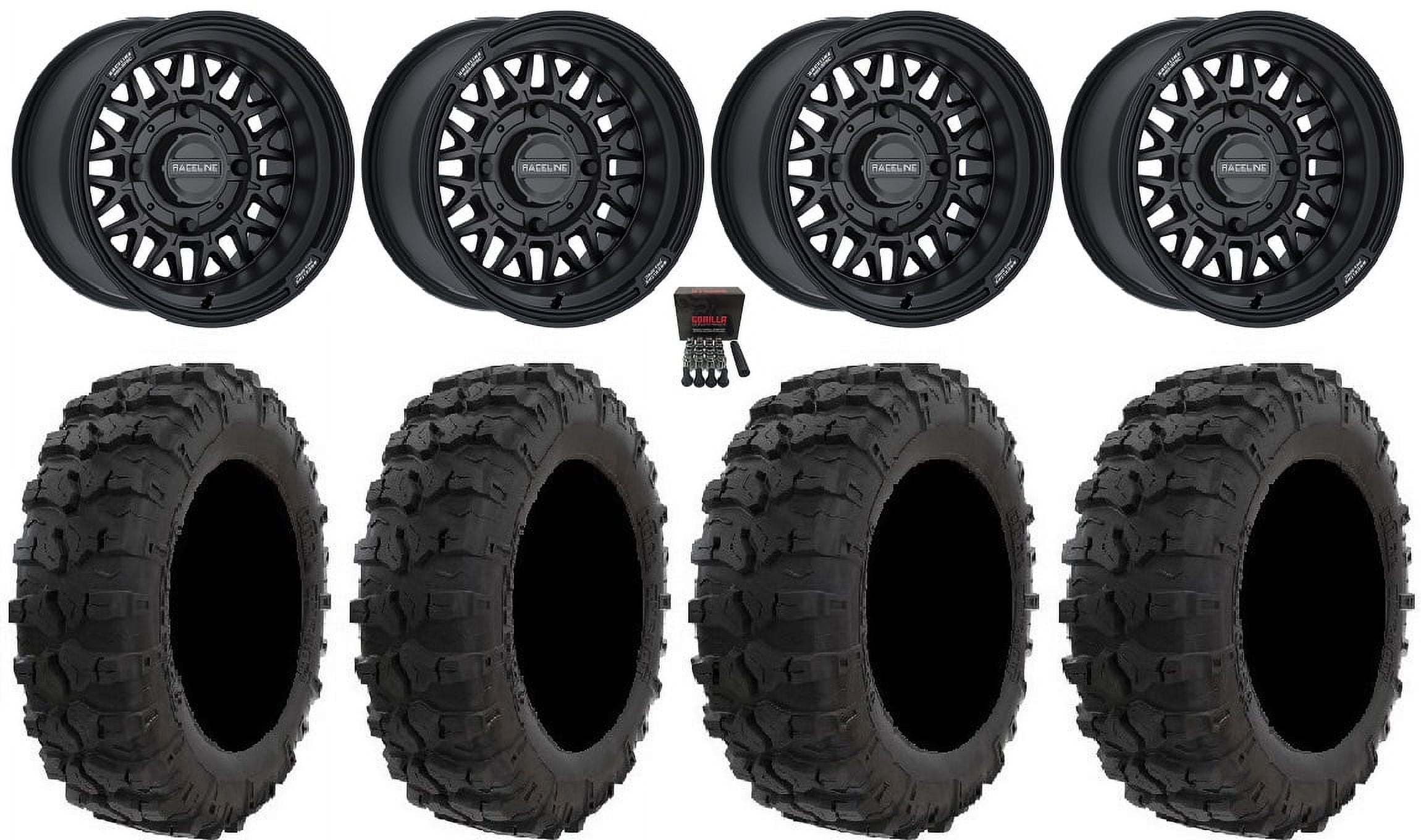 Raceline Omega 14" Wheels Black 26" Dual Threat Tires Can-Am Commander ...