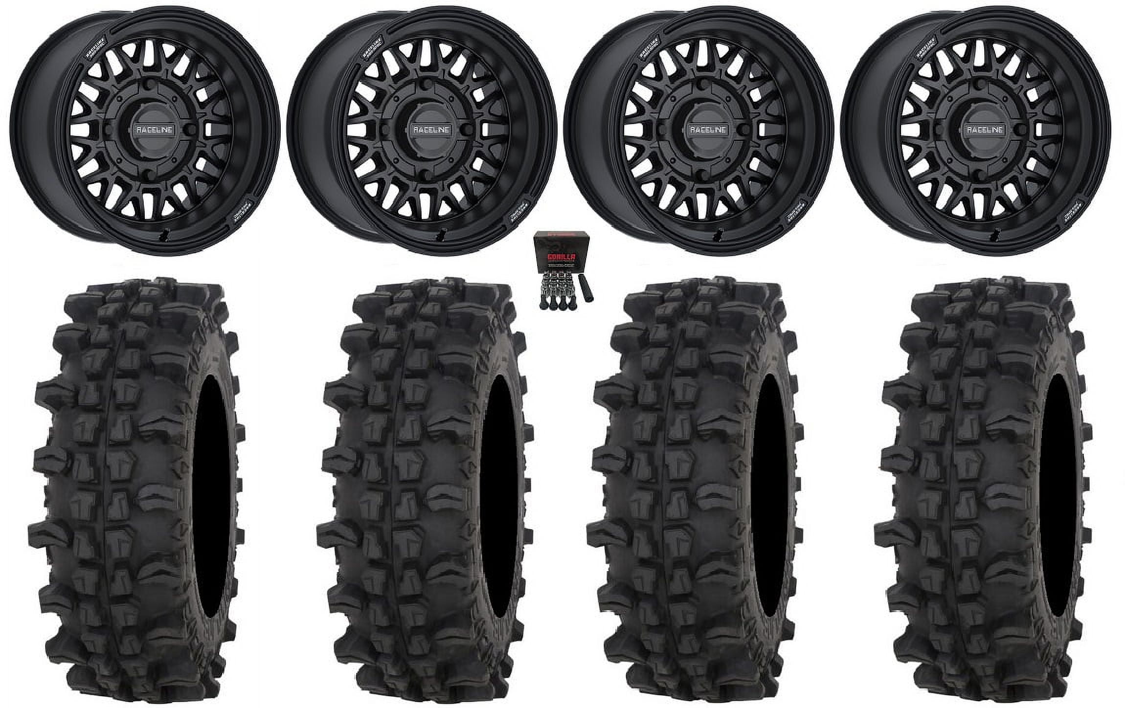 Raceline Omega 14" Wheels Black 27" ACP Tires Can-Am Maverick X3 ...