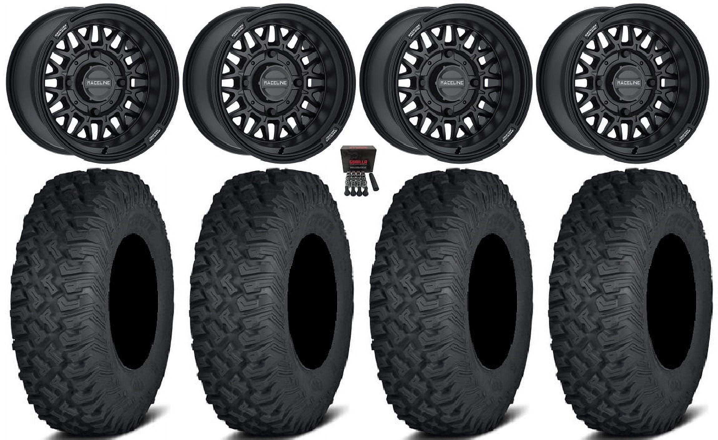 Raceline Omega 14" Wheels Black 27" Coyote Tires Can-Am Commander ...