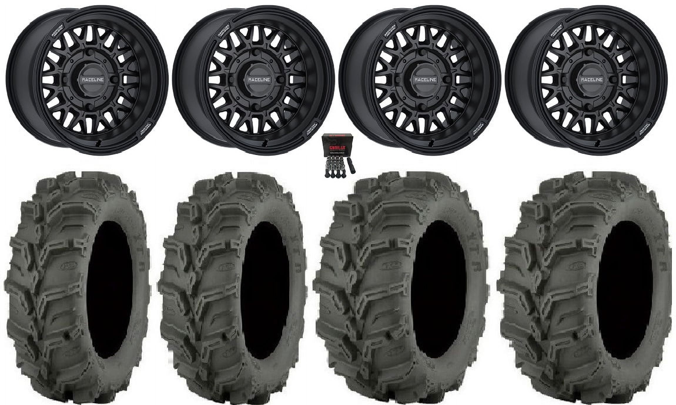 Raceline Omega 14" Wheels Black 27" Mud Lite XTR Tires Can-Am Commander ...