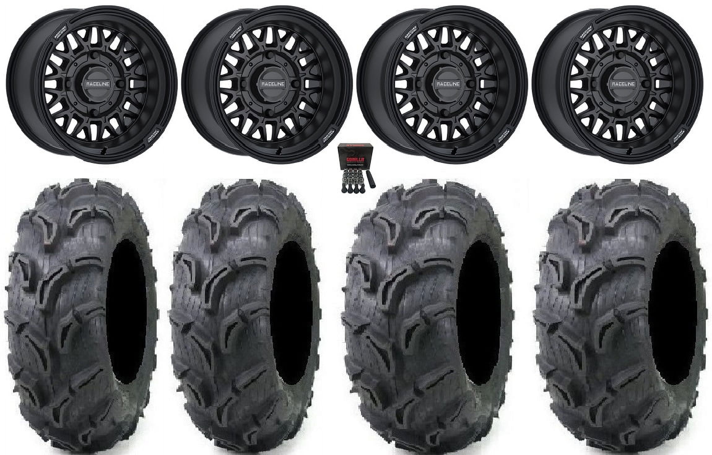 Raceline Omega 14" Wheels Black 27" Zilla Tires Kawasaki Mule Pro FXT ...